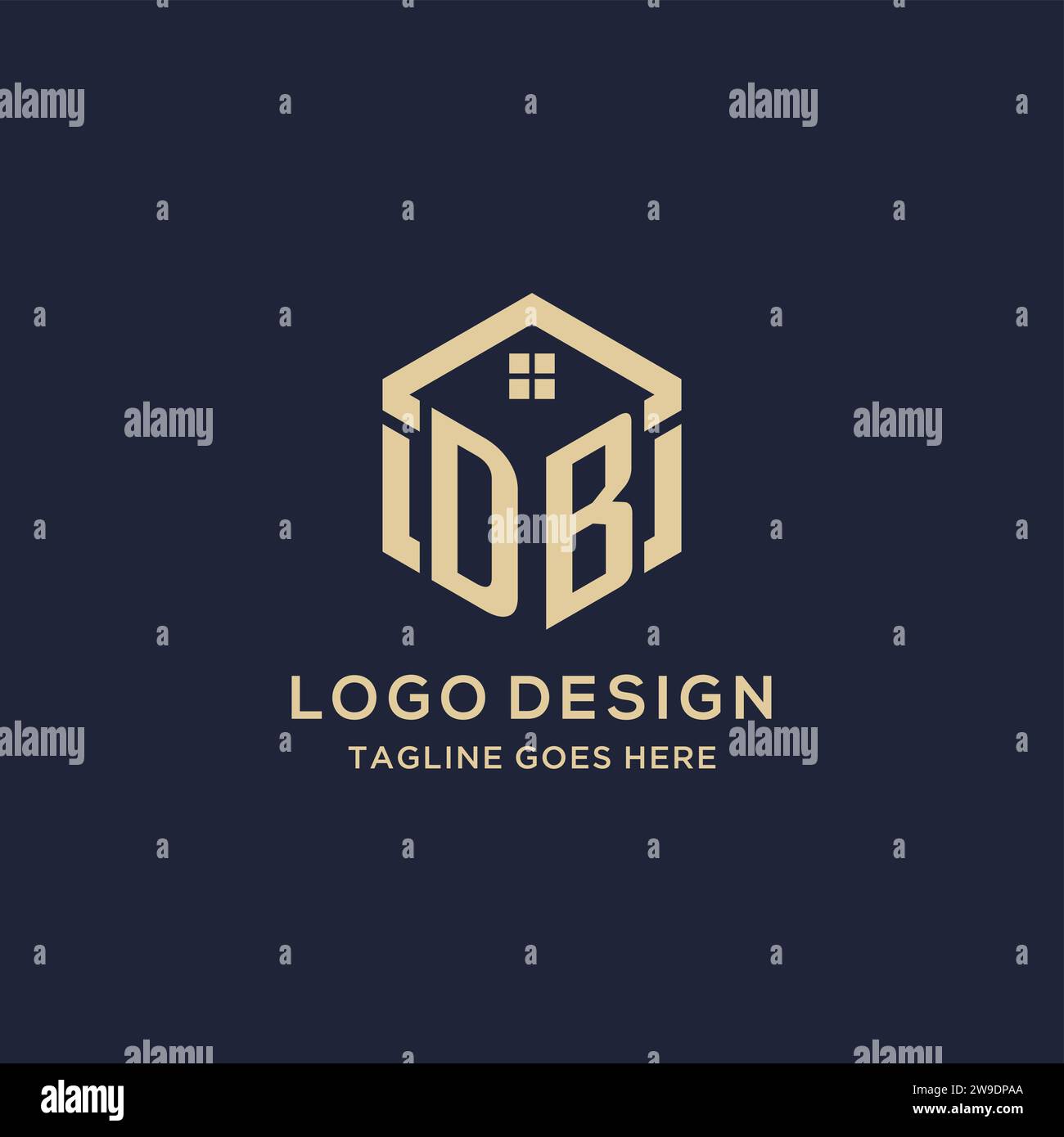 Initials DB logo with abstract home roof hexagon shape, simple and ...