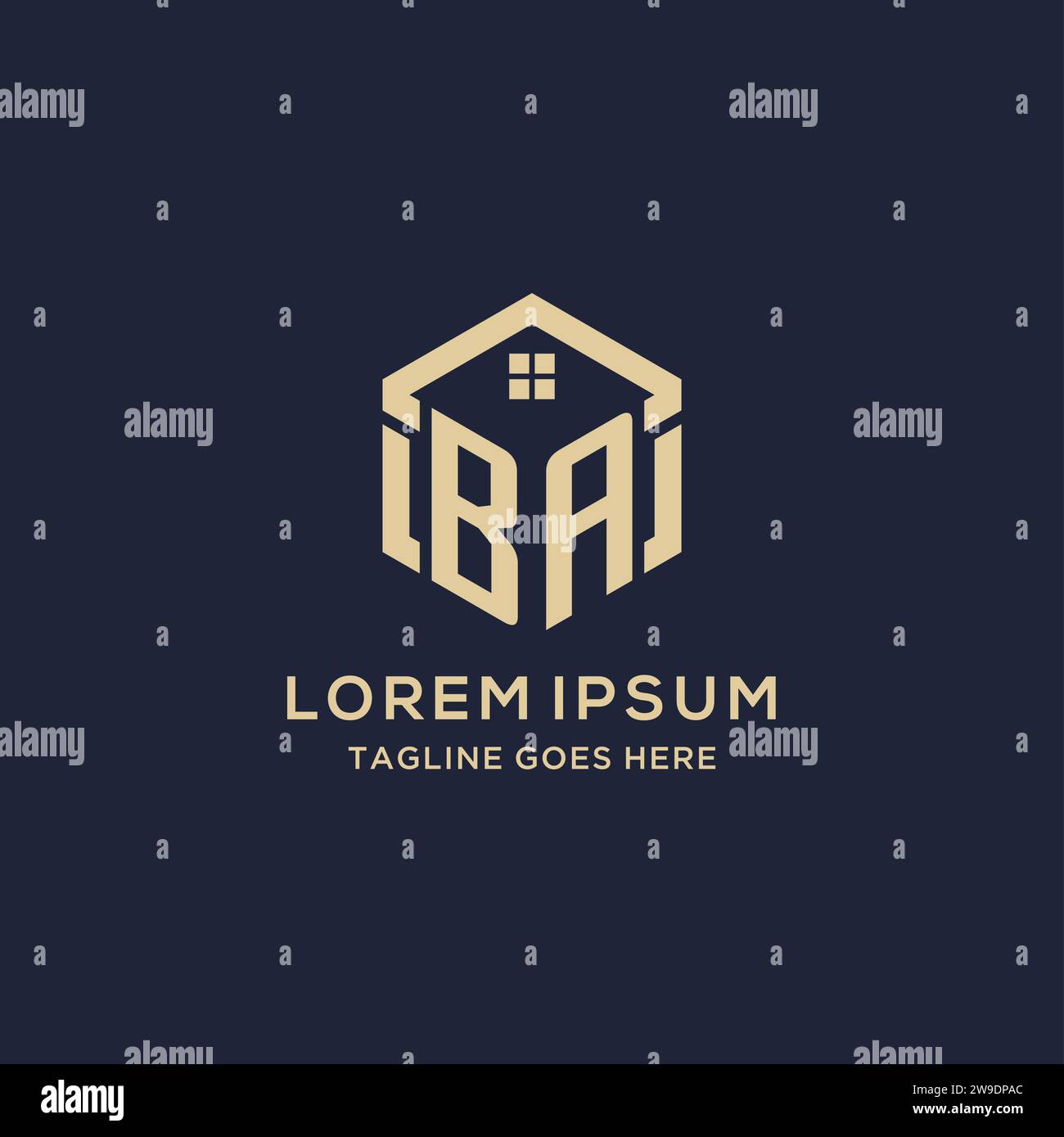 Initials BA logo with abstract home roof hexagon shape, simple and ...