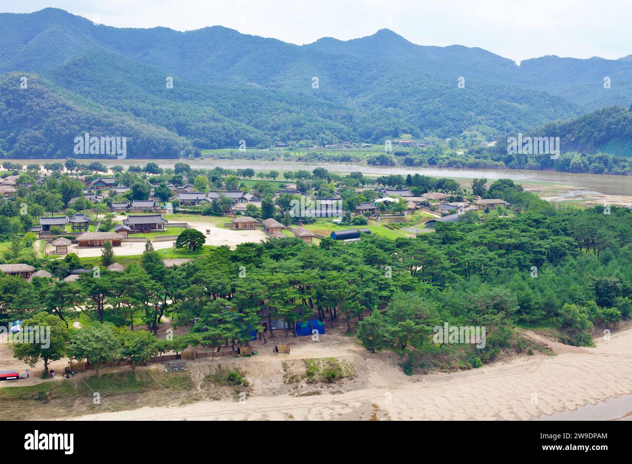 Andong City, South Korea - August 1st, 2021: From Buyongdae Cliff, a panoramic shot captures ...
