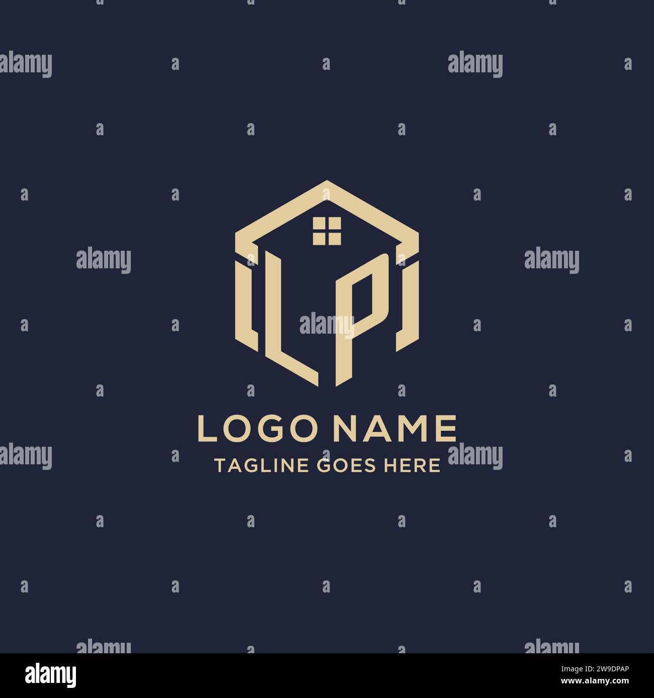 Initials LP logo with abstract home roof hexagon shape, simple and ...