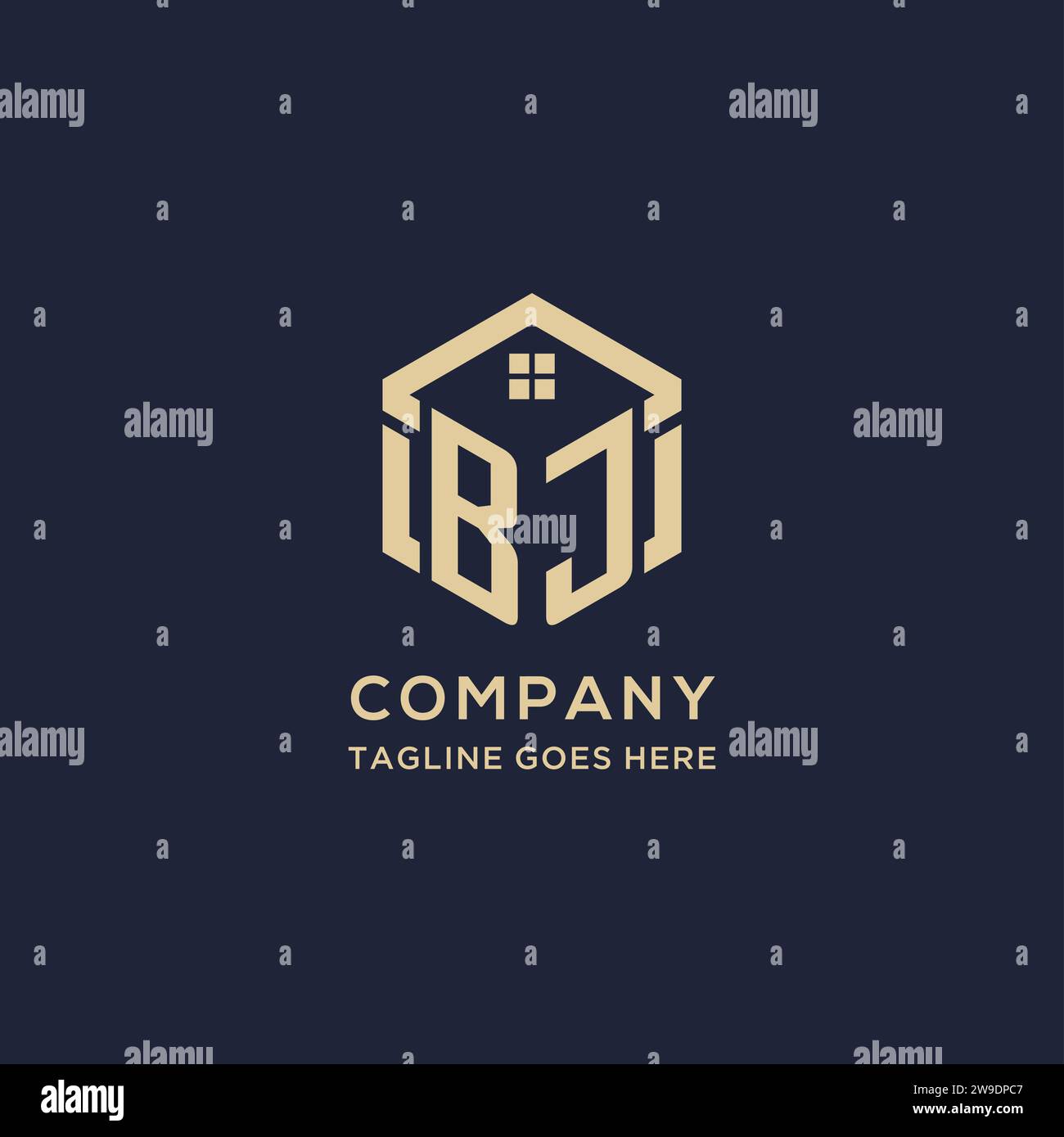 Initials BJ logo with abstract home roof hexagon shape, simple and modern real estate logo ...