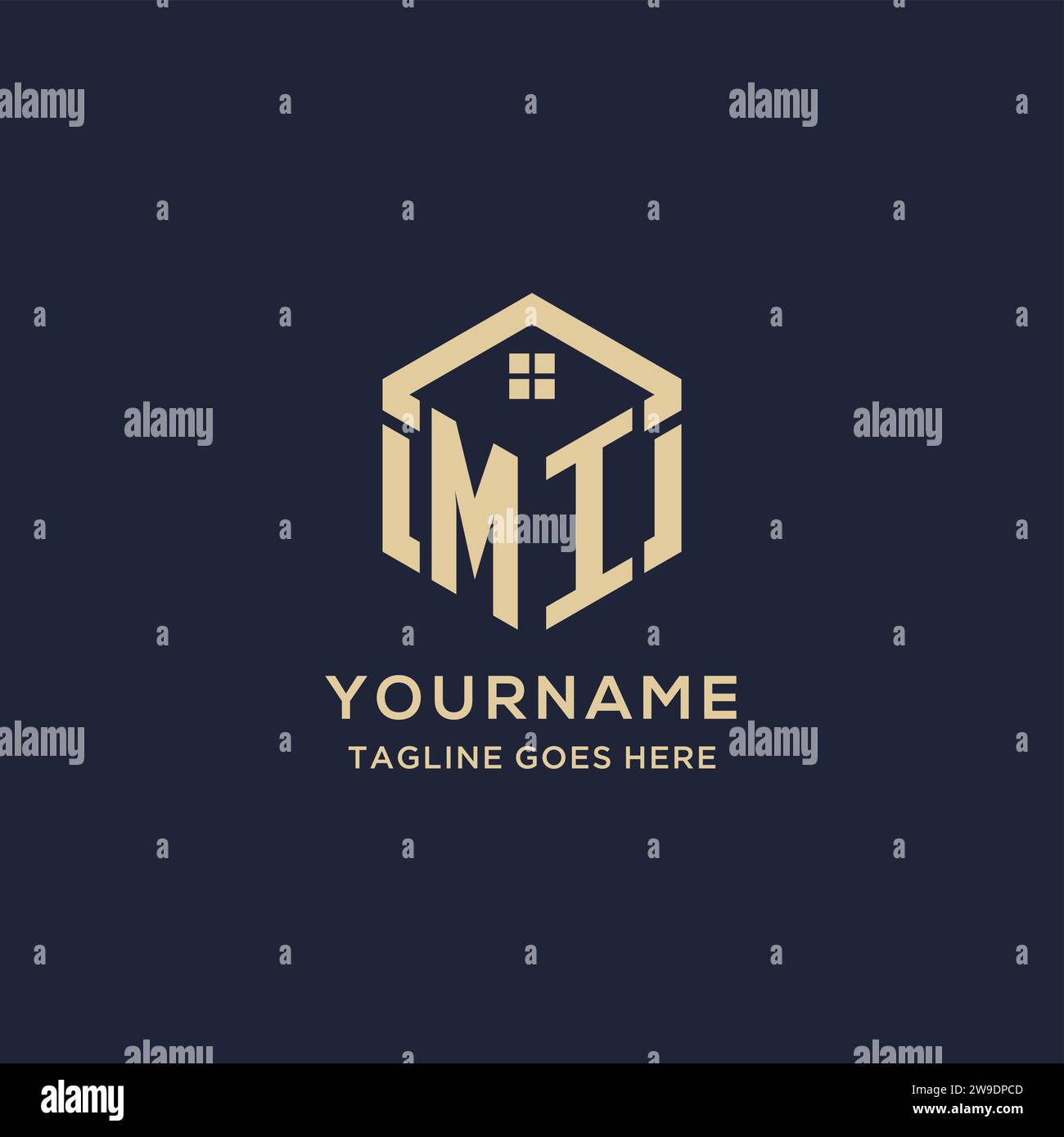 Initials MI logo with abstract home roof hexagon shape, simple and ...