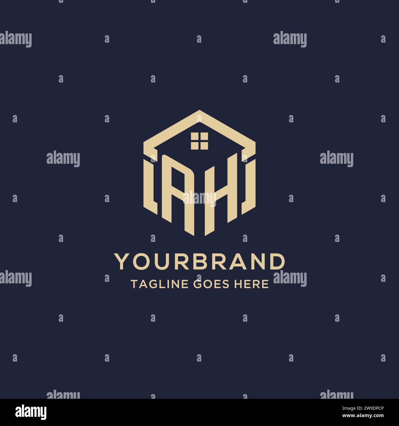Initials AH logo with abstract home roof hexagon shape, simple and ...