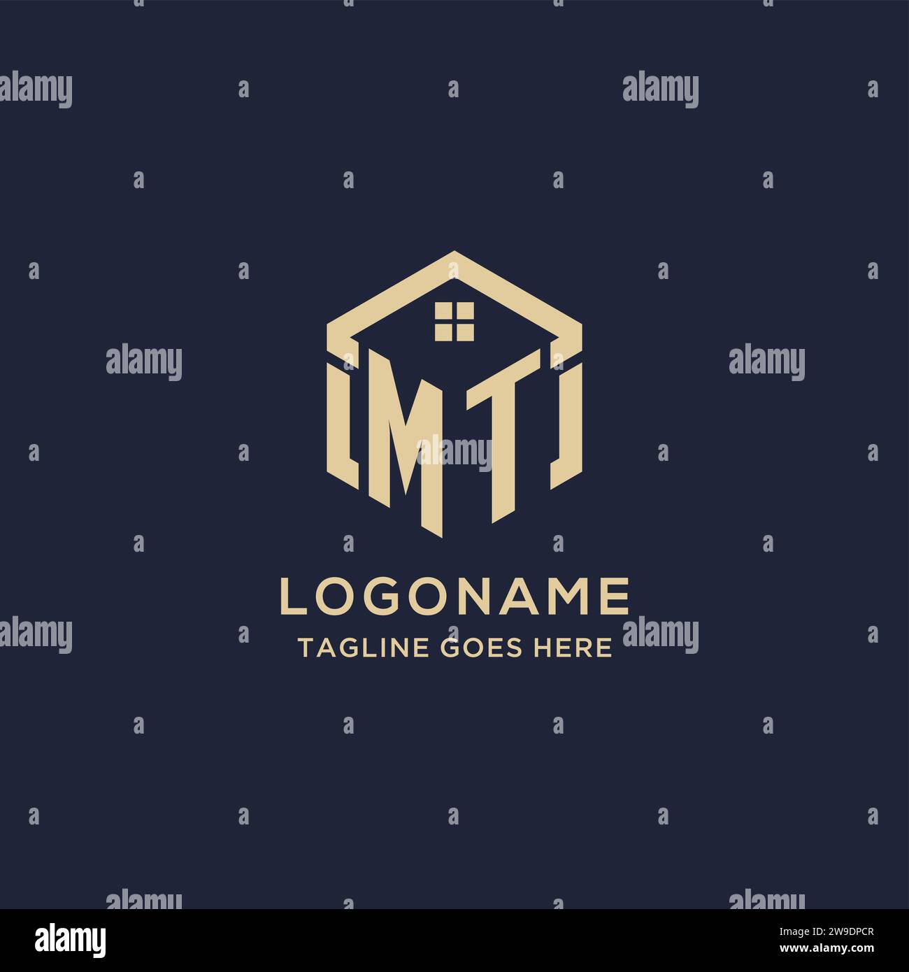 Initials MT logo with abstract home roof hexagon shape, simple and ...