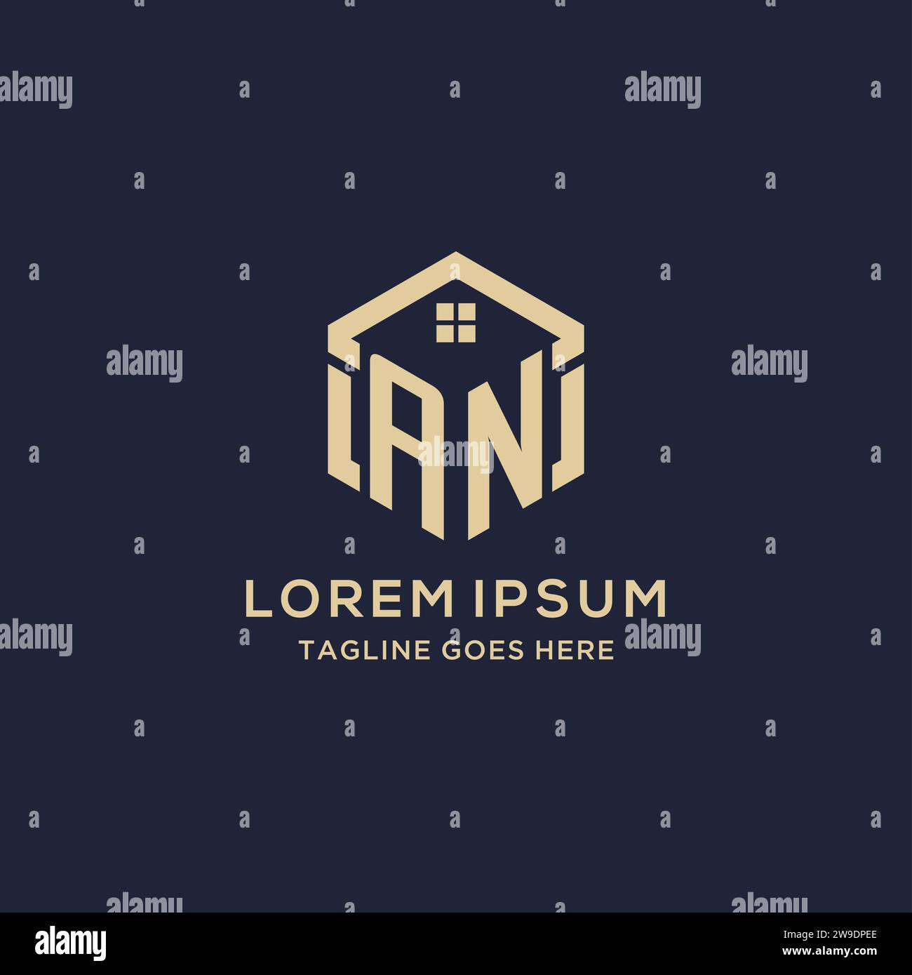 Initials AN logo with abstract home roof hexagon shape, simple and ...