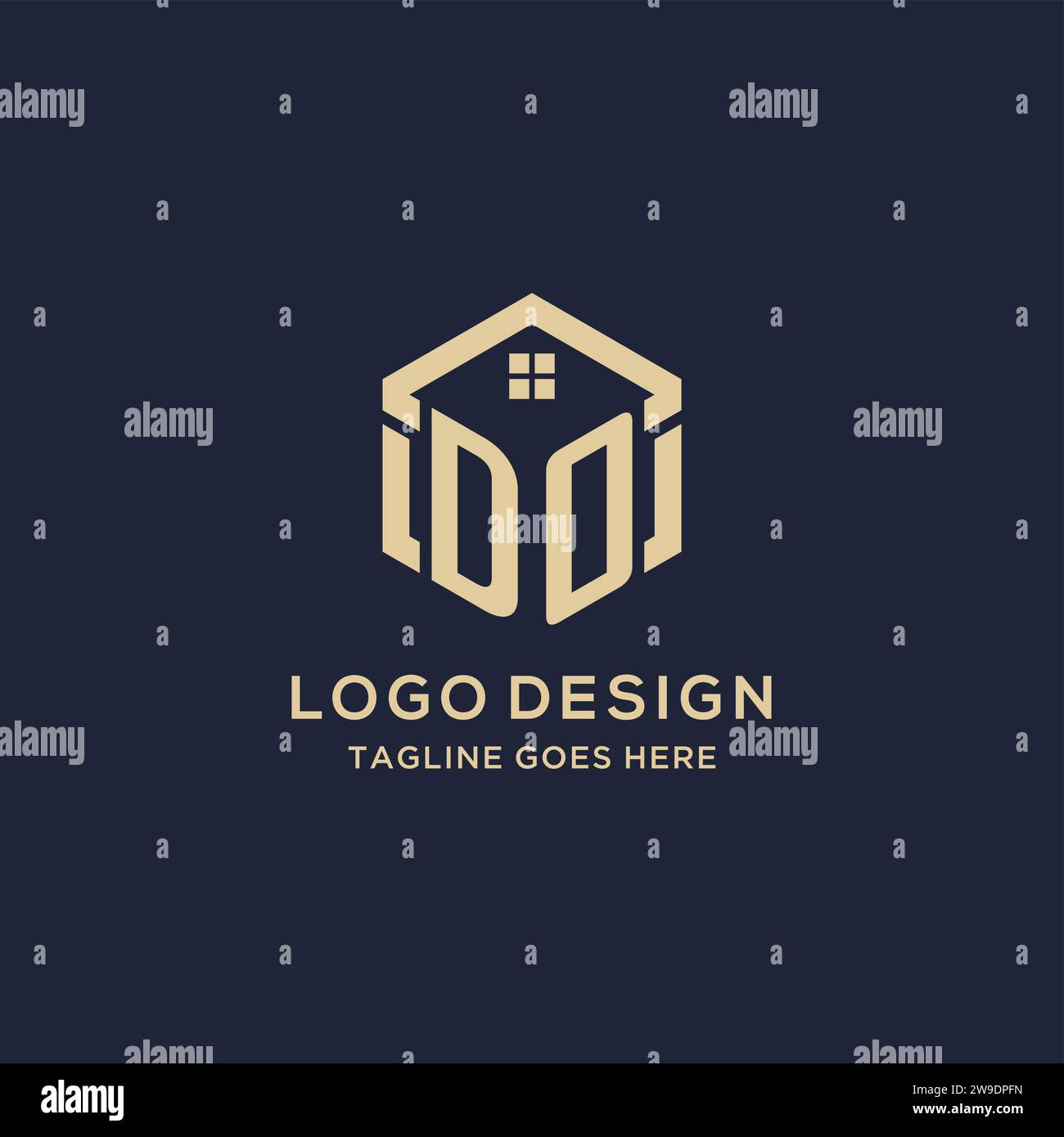 Initials DO logo with abstract home roof hexagon shape, simple and ...