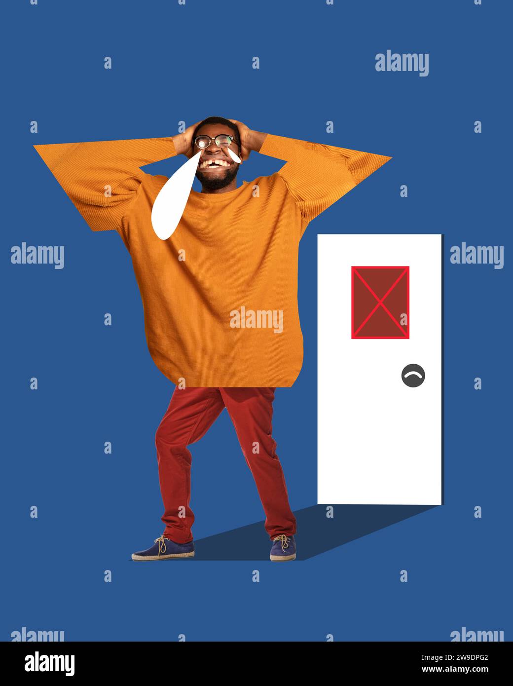 African-American man crying neat to closed door. Racism problems ...