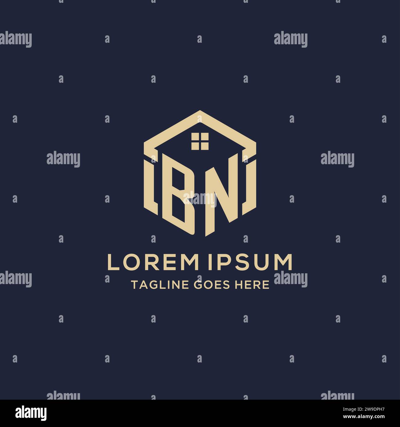 Initials BN logo with abstract home roof hexagon shape, simple and ...