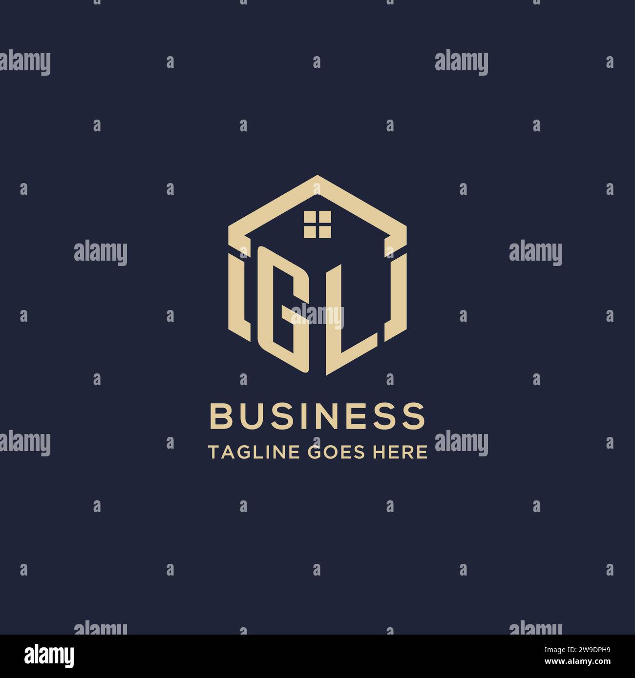 Initials GL logo with abstract home roof hexagon shape, simple and ...