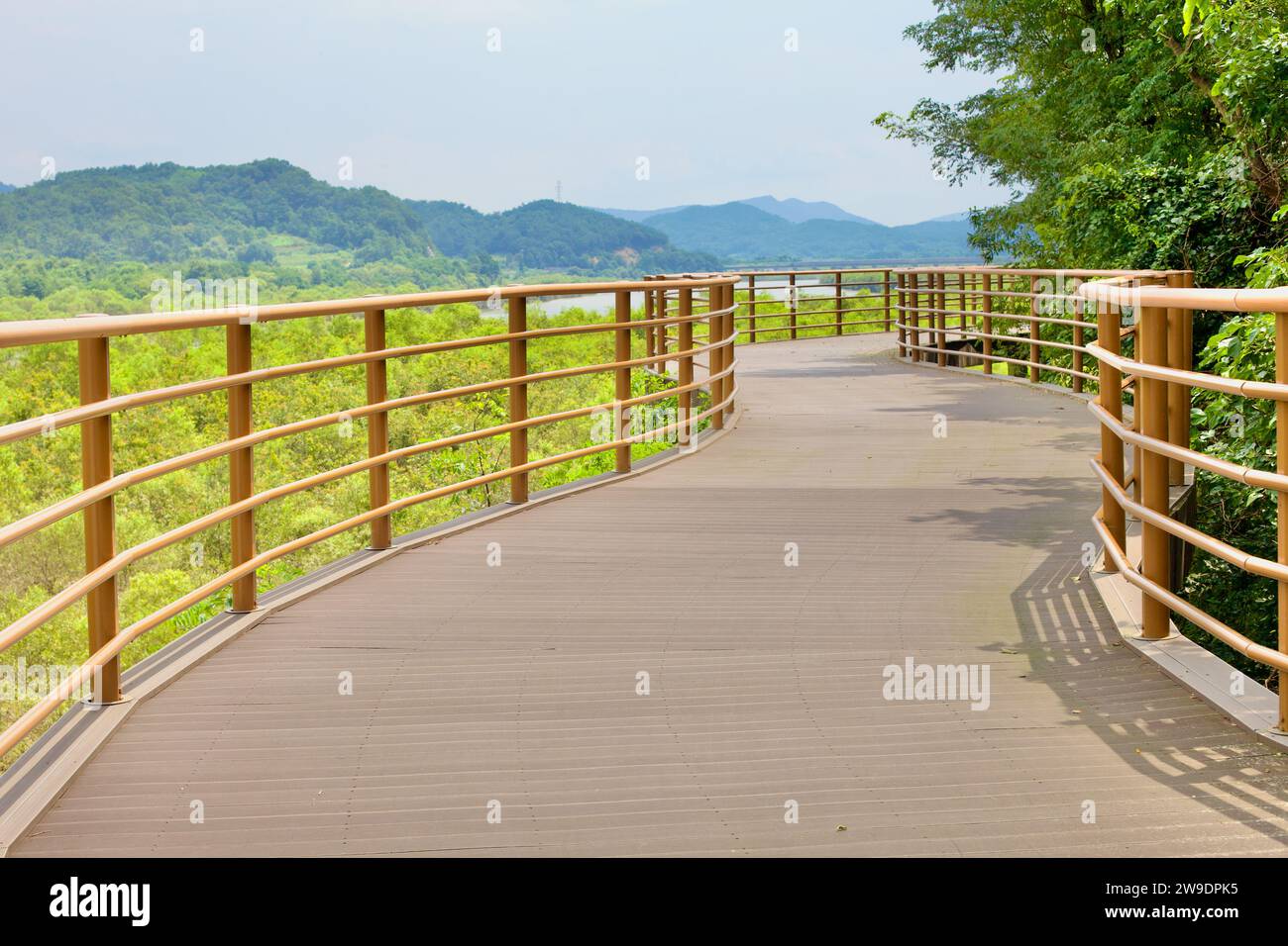 Nakdong, South Korea - August 12th, 2023: A raised boardwalk stretches ...
