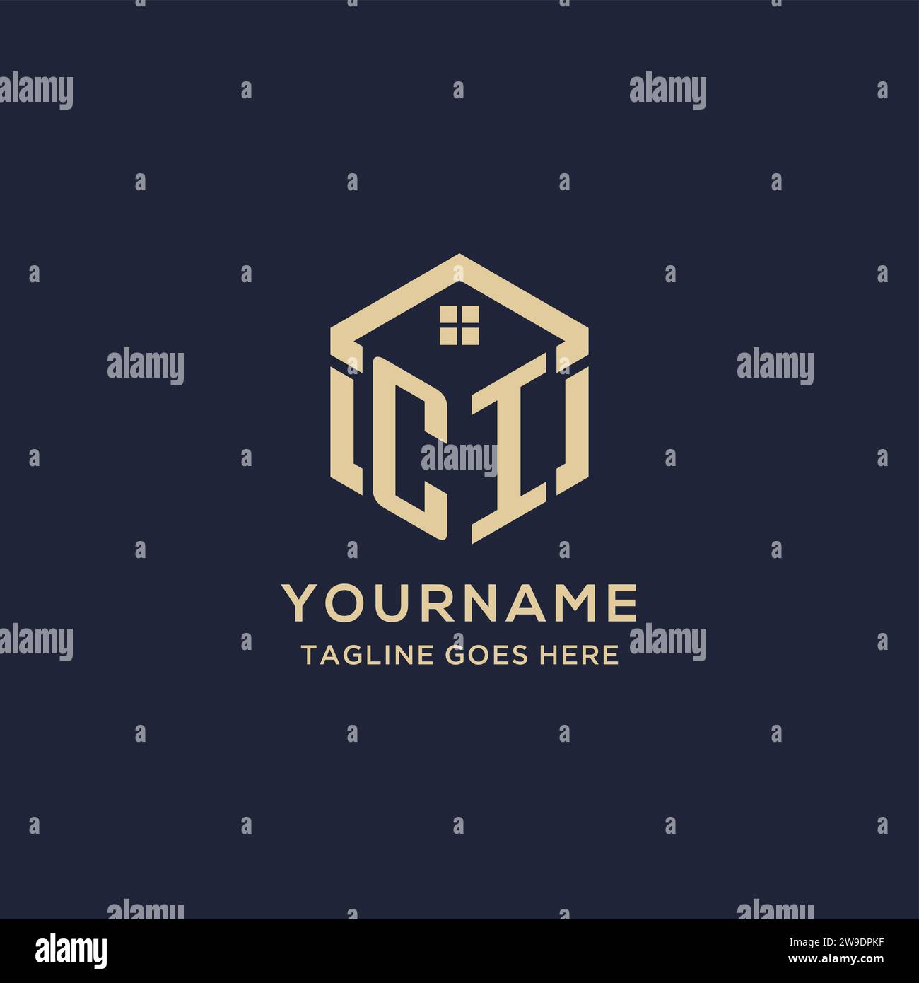 Initials CI logo with abstract home roof hexagon shape, simple and ...