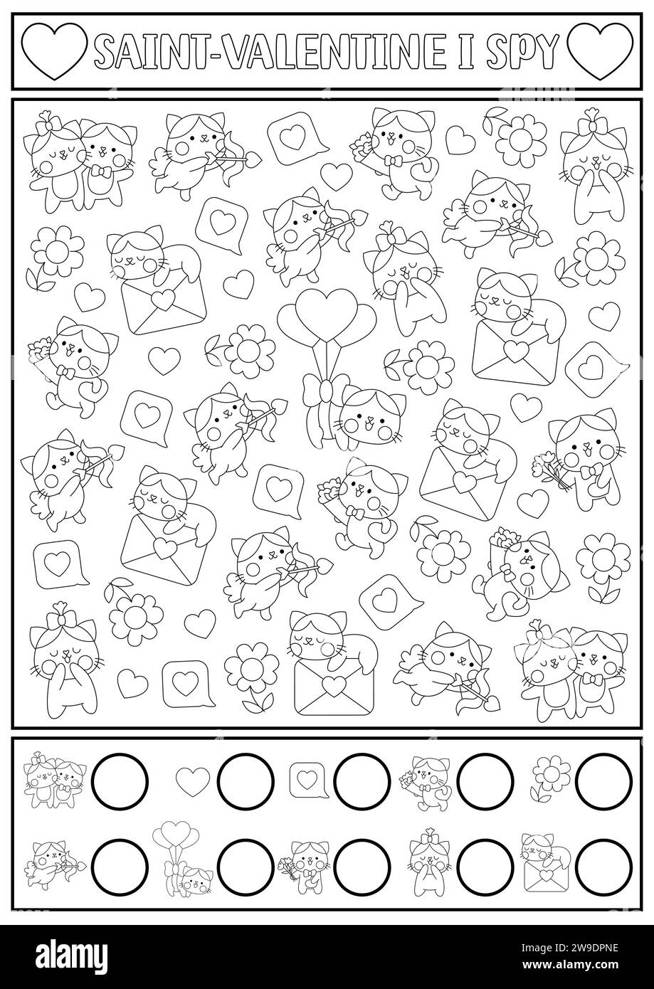 Saint Valentine black and white I spy game for kids. Searching and ...