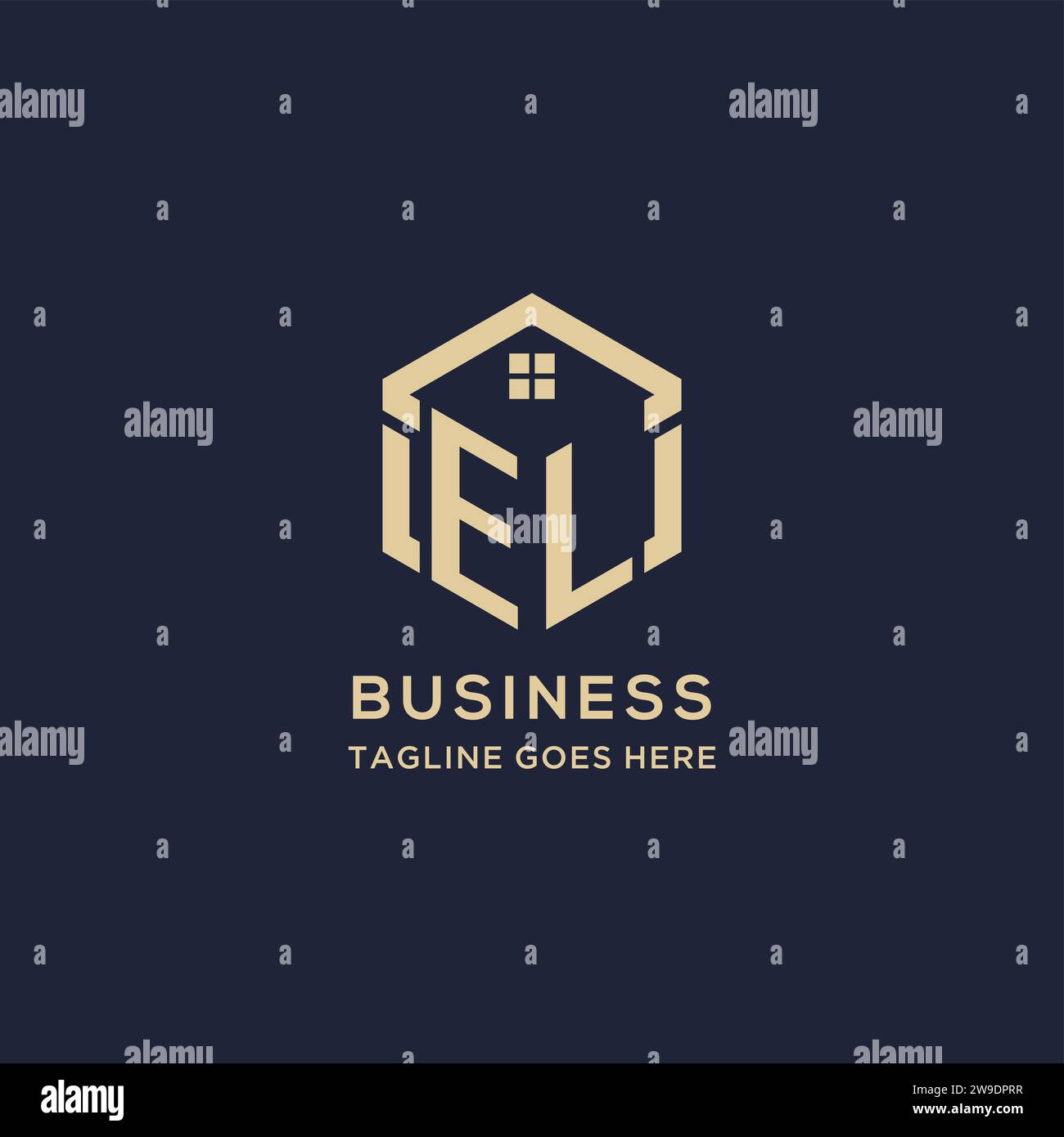 Initials EL logo with abstract home roof hexagon shape, simple and ...