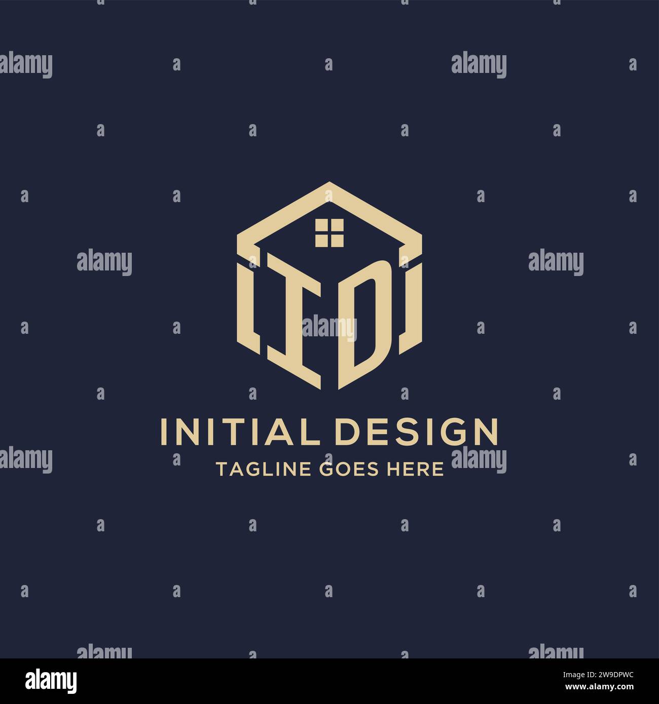 Initials ID logo with abstract home roof hexagon shape, simple and ...