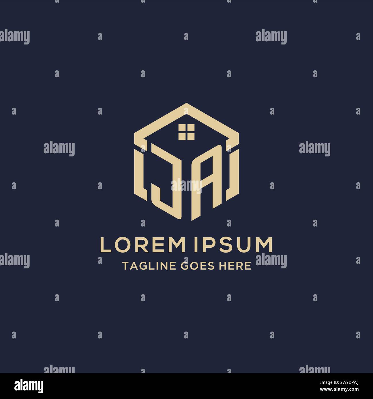 Initials JA logo with abstract home roof hexagon shape, simple and ...