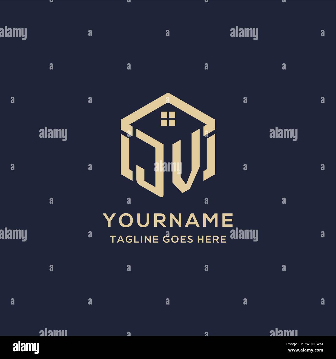 Initials JV logo with abstract home roof hexagon shape, simple and ...