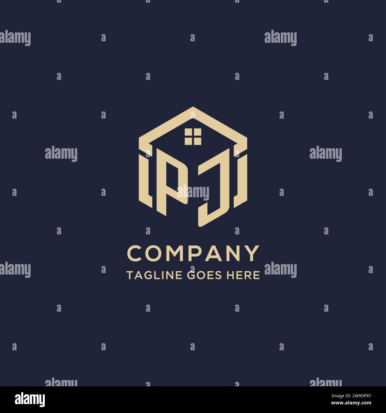 Initials PJ logo with abstract home roof hexagon shape, simple and ...