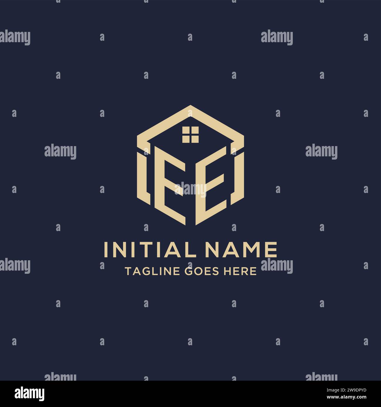 Initials EE logo with abstract home roof hexagon shape, simple and ...