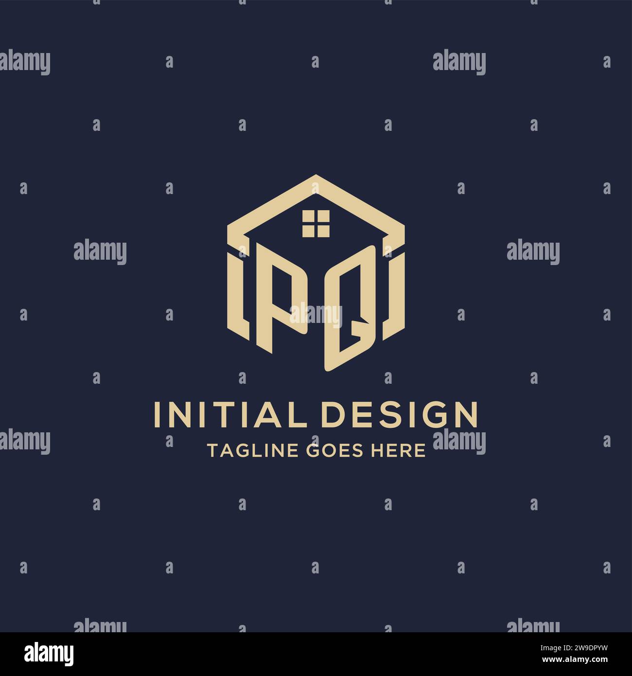 Initials PQ logo with abstract home roof hexagon shape, simple and ...