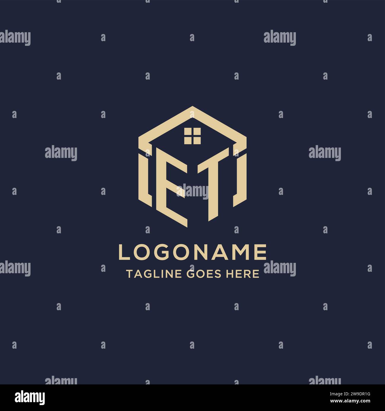 Initials ET logo with abstract home roof hexagon shape, simple and ...