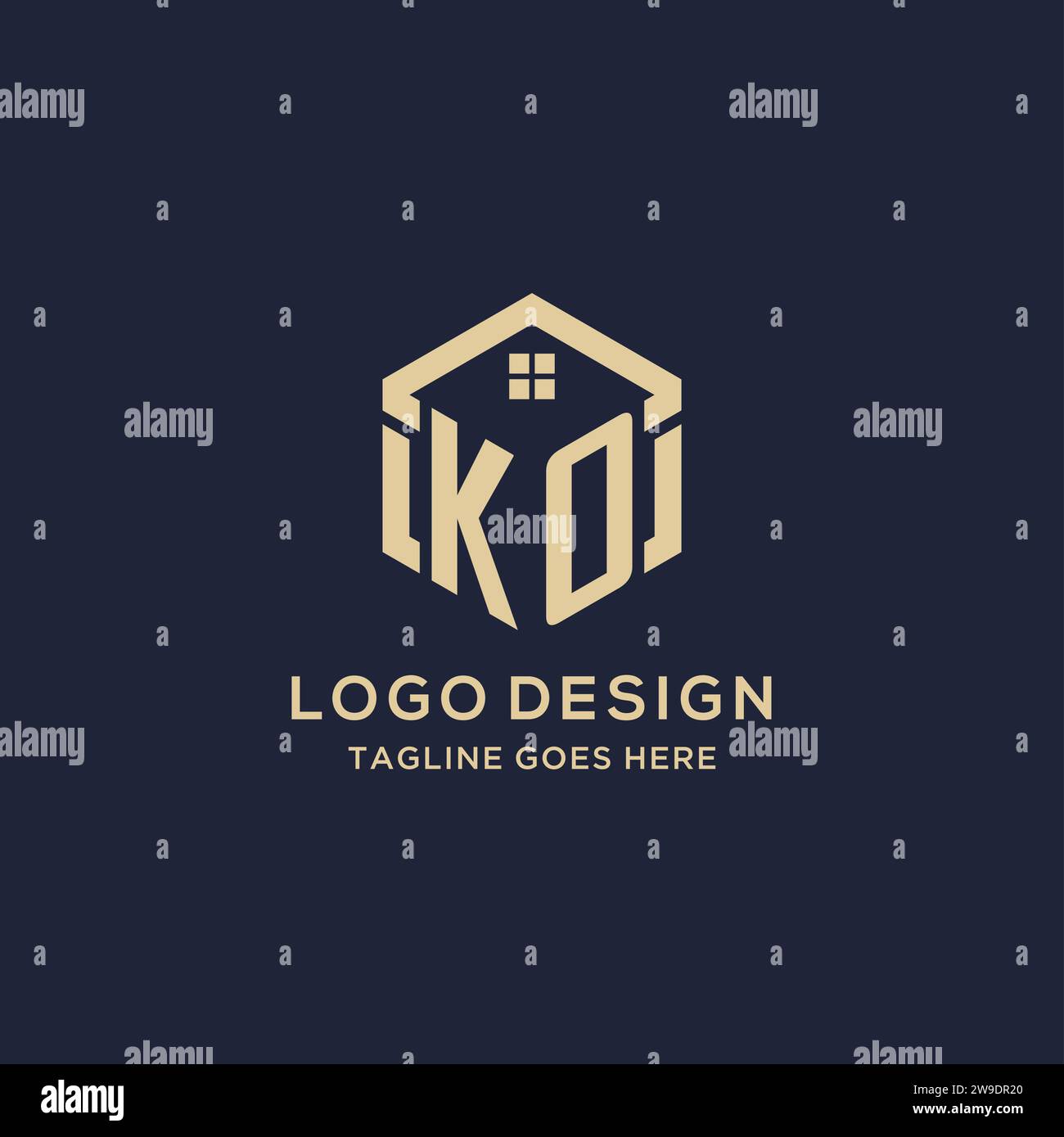 Initials KO logo with abstract home roof hexagon shape, simple and ...