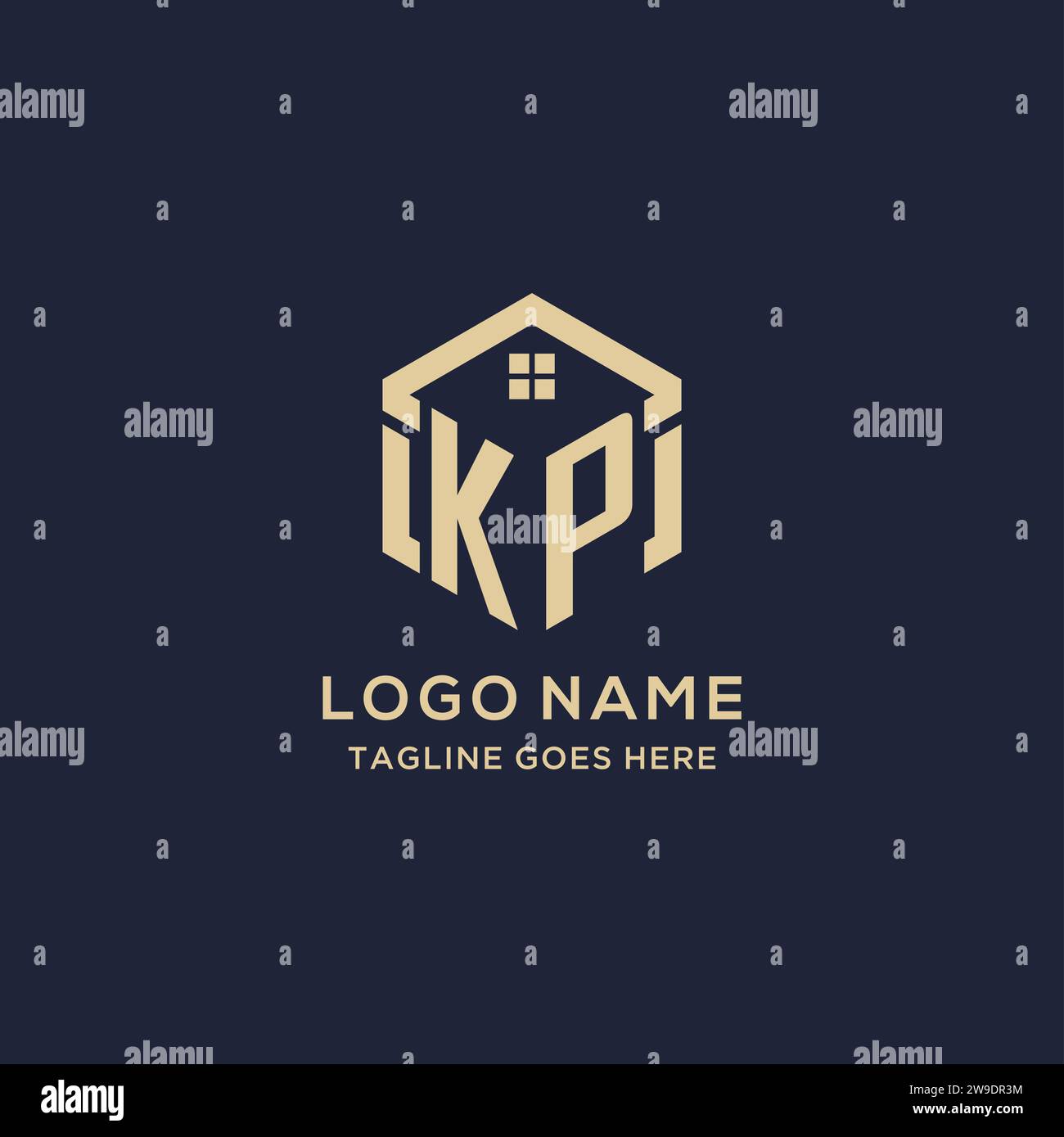 Initials KP logo with abstract home roof hexagon shape, simple and ...