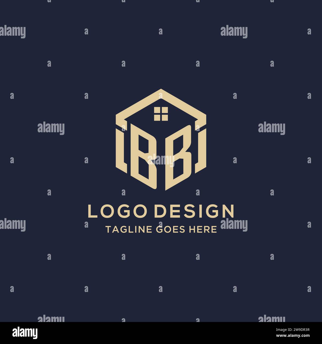 Initials BB logo with abstract home roof hexagon shape, simple and ...