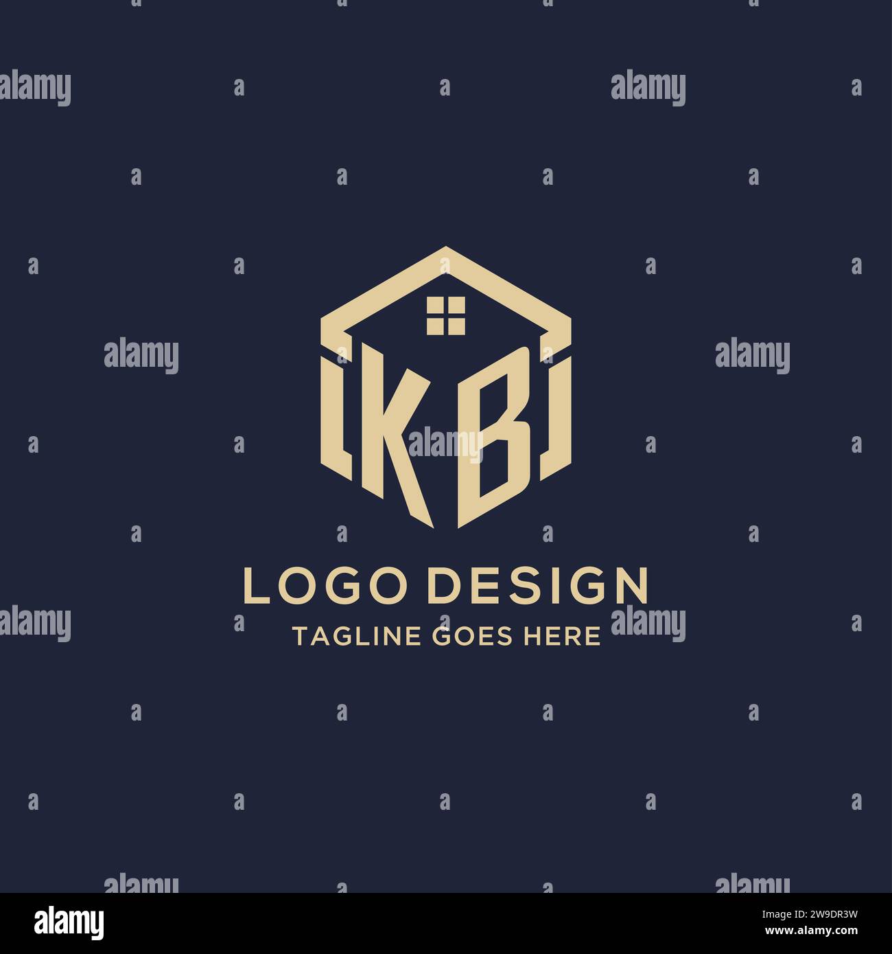 Initials KB logo with abstract home roof hexagon shape, simple and ...