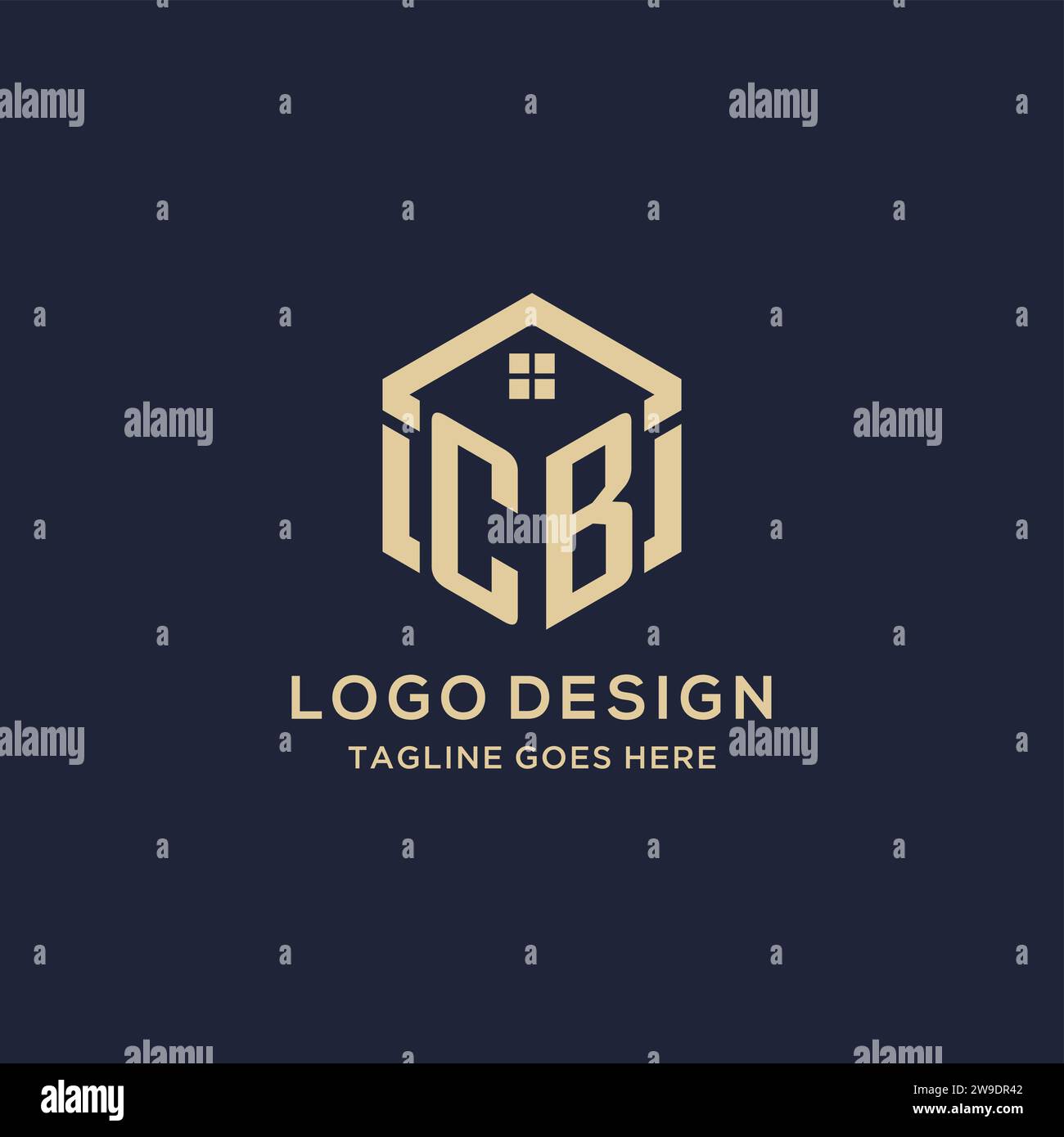 Initials CB logo with abstract home roof hexagon shape, simple and ...