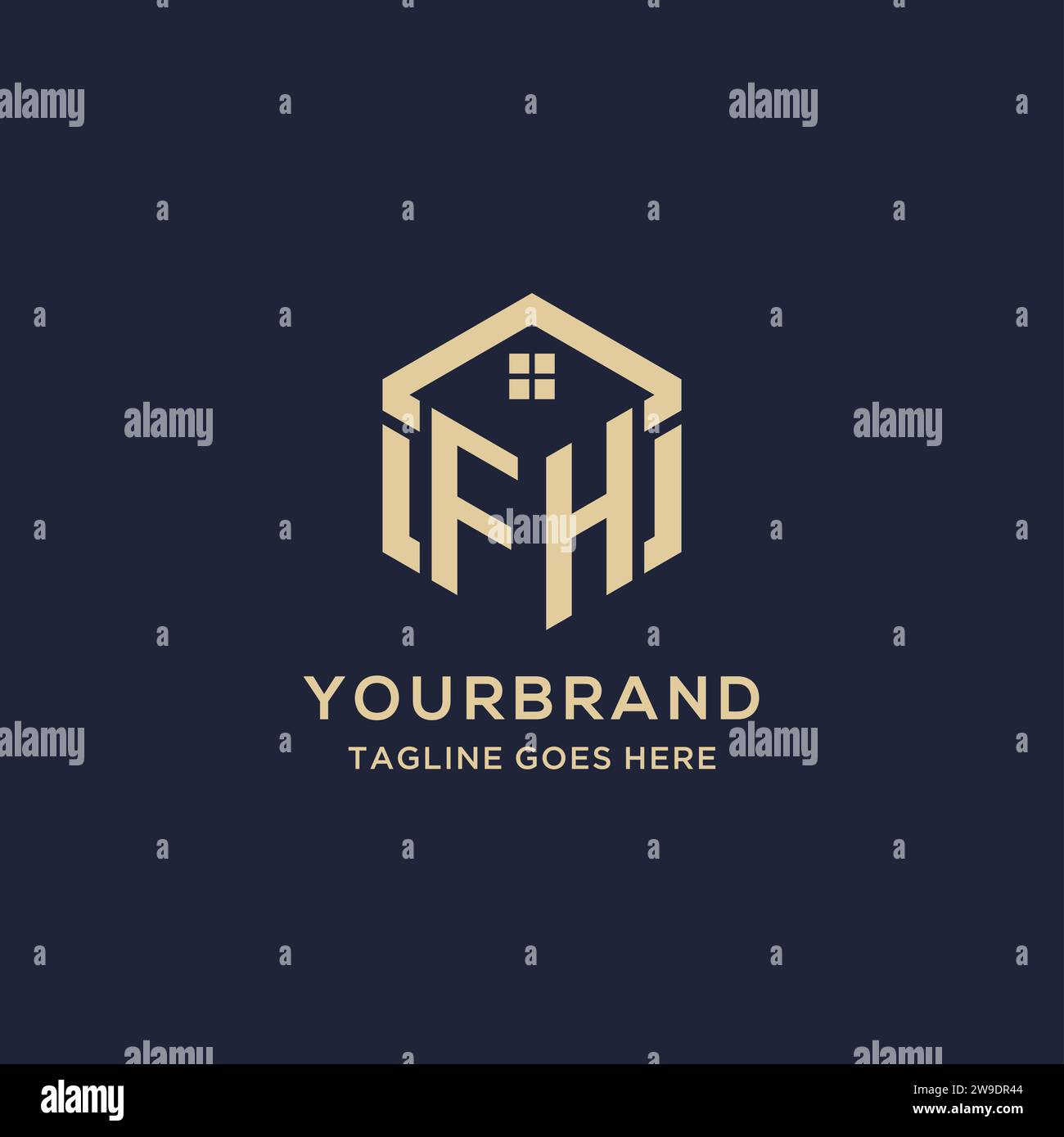 Initials FH logo with abstract home roof hexagon shape, simple and modern real estate logo ...
