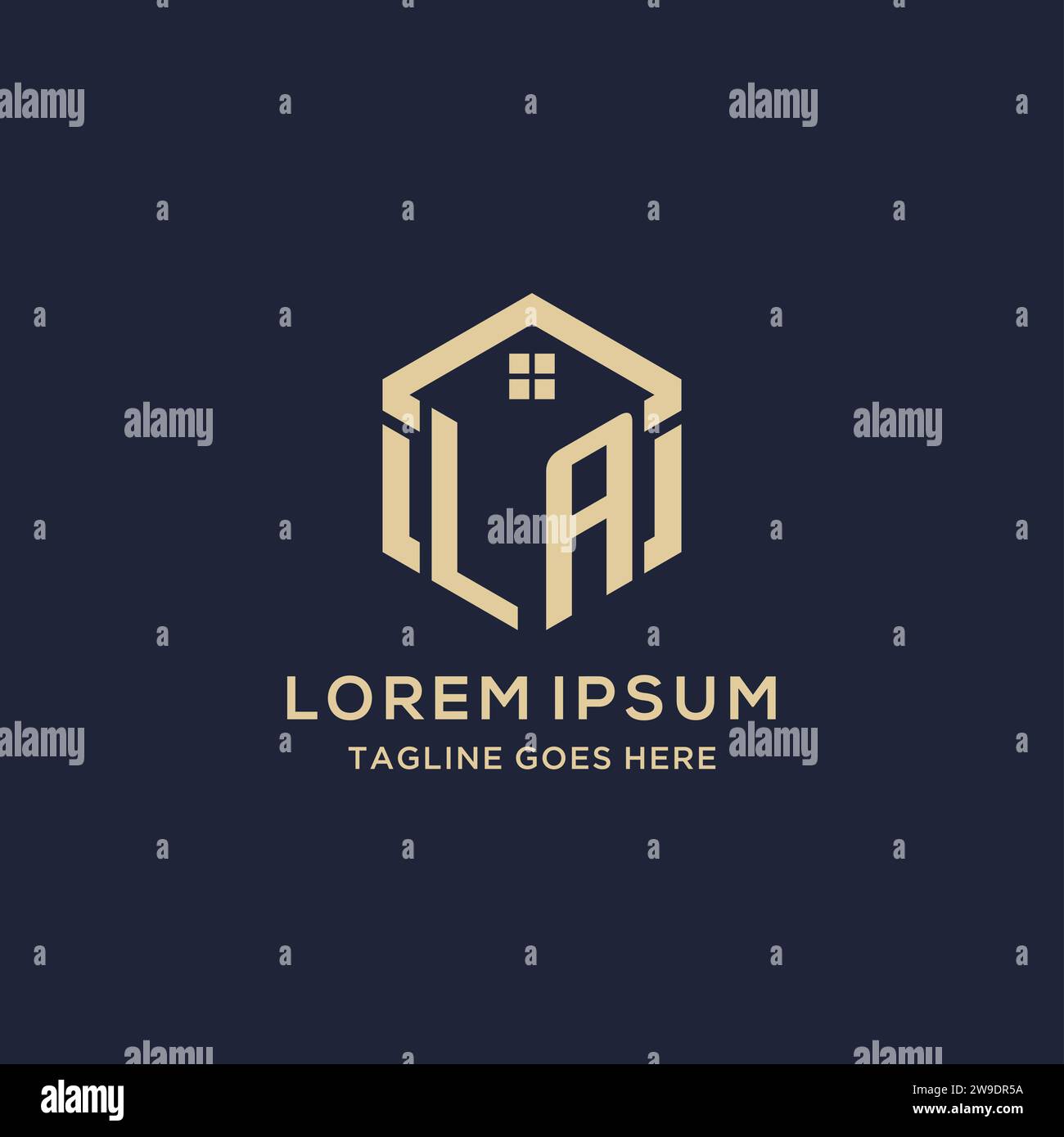 Initials LA logo with abstract home roof hexagon shape, simple and ...