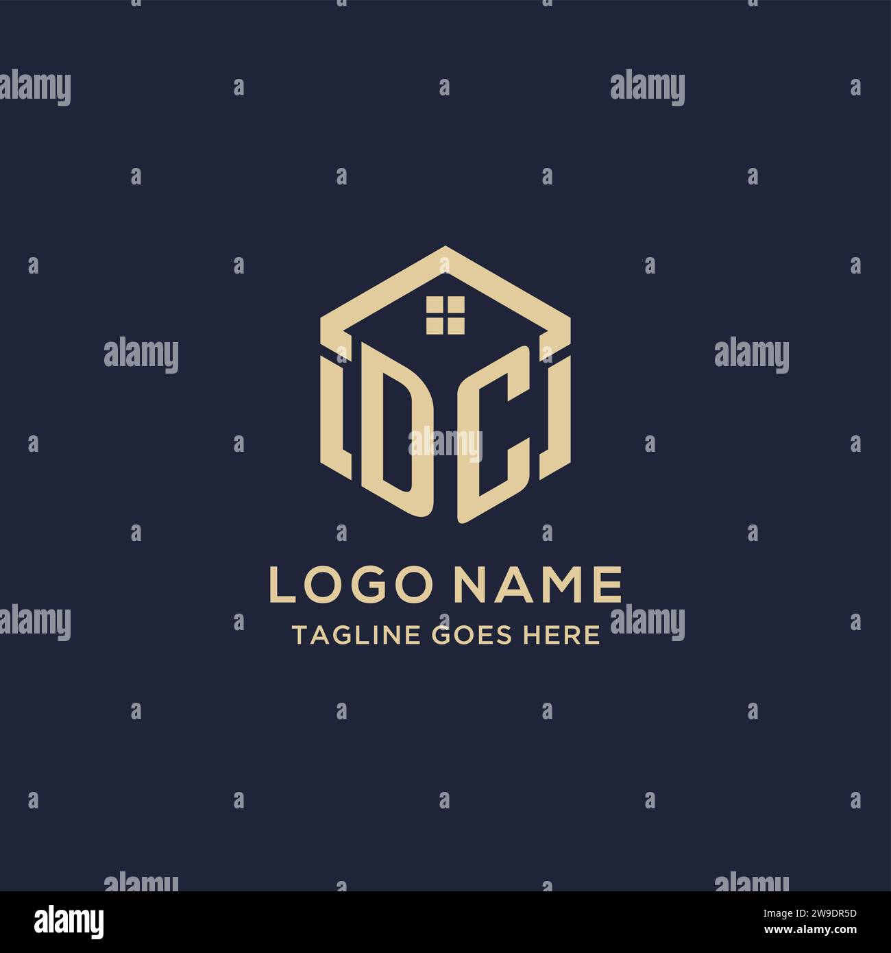 Initials DC logo with abstract home roof hexagon shape, simple and ...