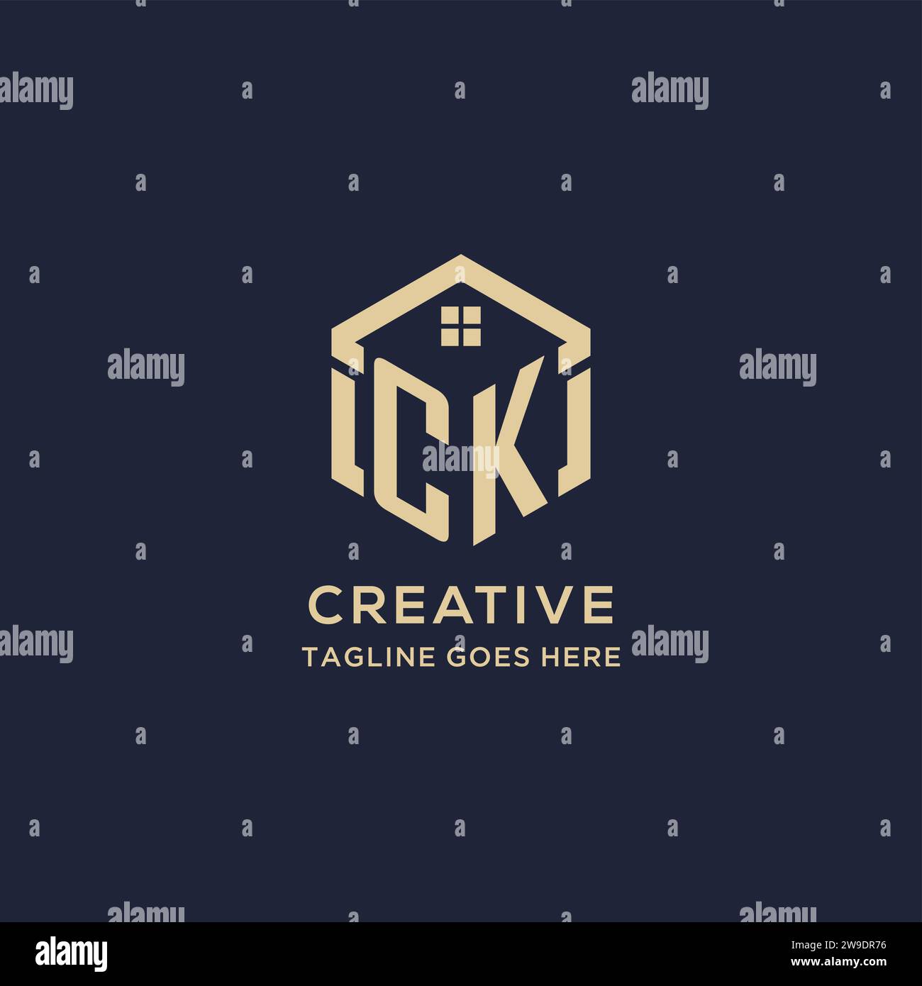Initials CK logo with abstract home roof hexagon shape, simple and modern real estate logo ...