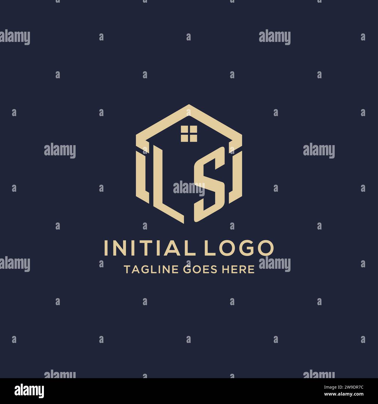 Initials LS logo with abstract home roof hexagon shape, simple and ...