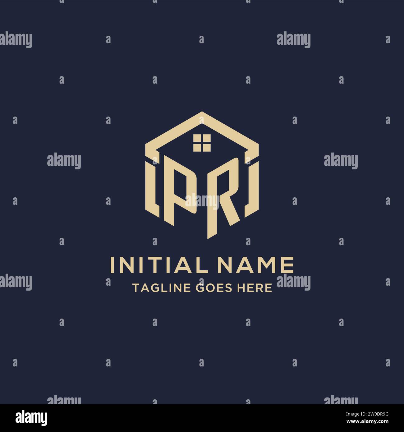 Initials PR logo with abstract home roof hexagon shape, simple and ...