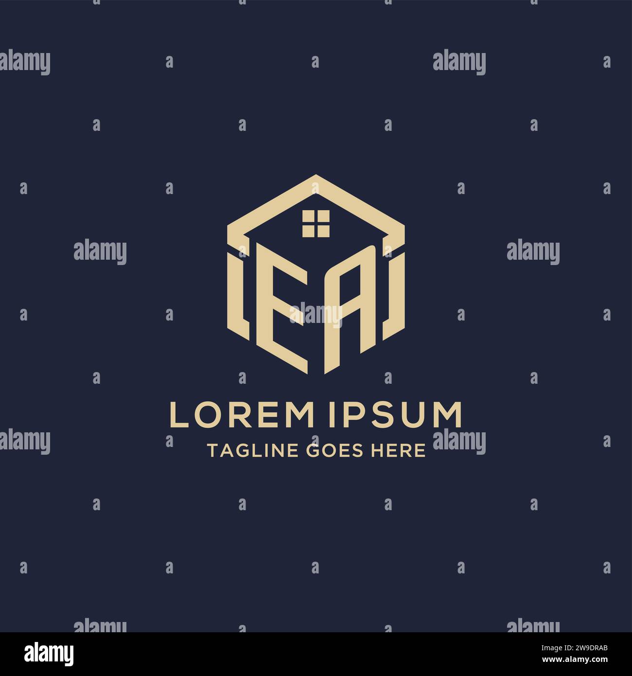 Initials EA logo with abstract home roof hexagon shape, simple and ...