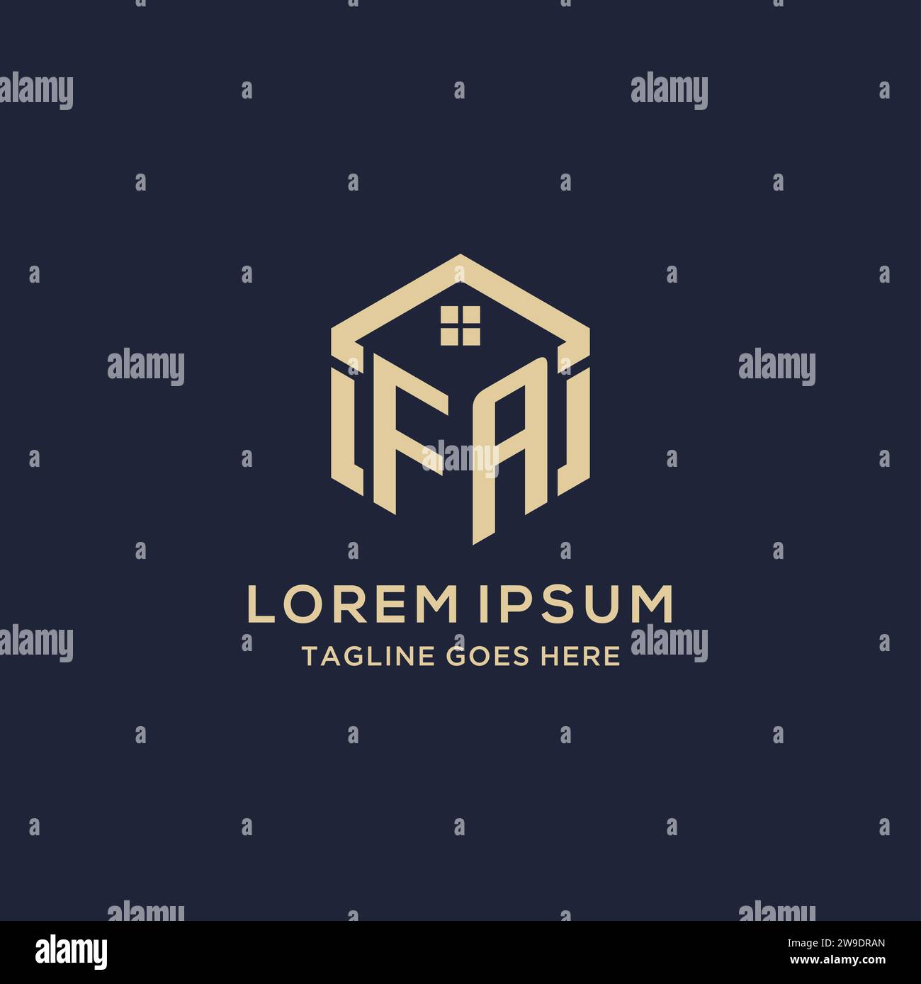 Initials FA logo with abstract home roof hexagon shape, simple and ...