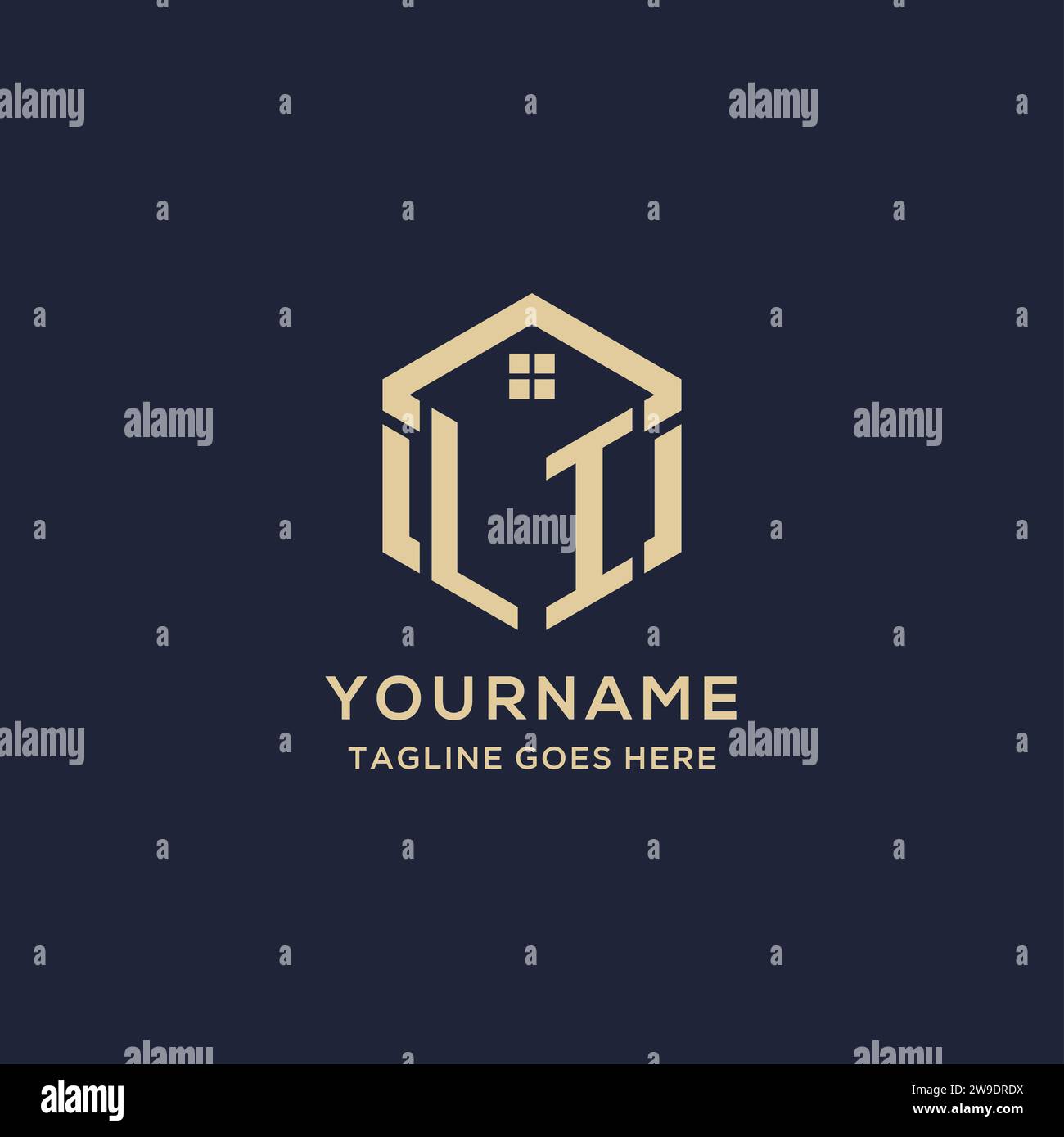 Initials LI logo with abstract home roof hexagon shape, simple and ...