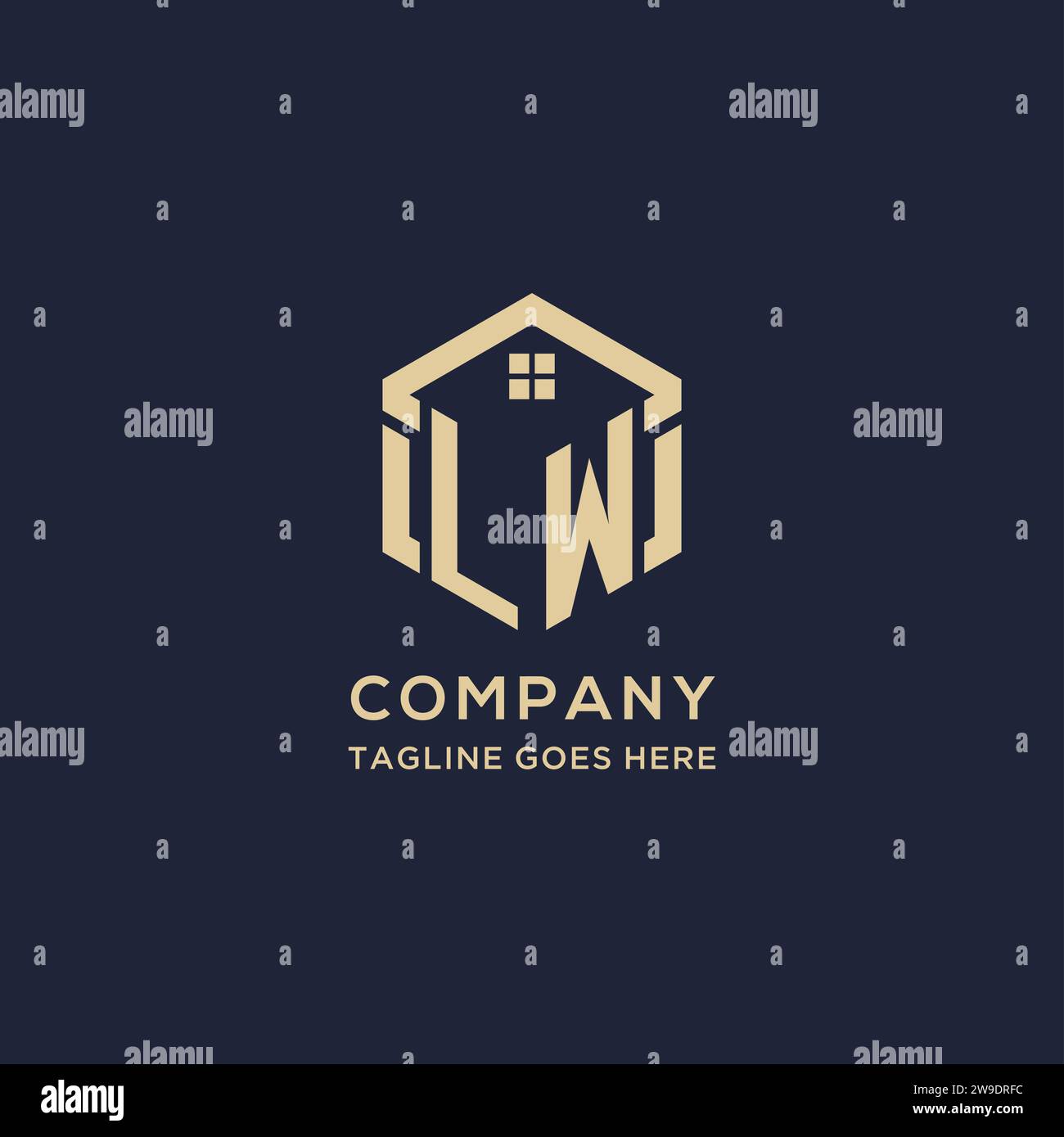 Initials LW logo with abstract home roof hexagon shape, simple and modern real estate logo ...