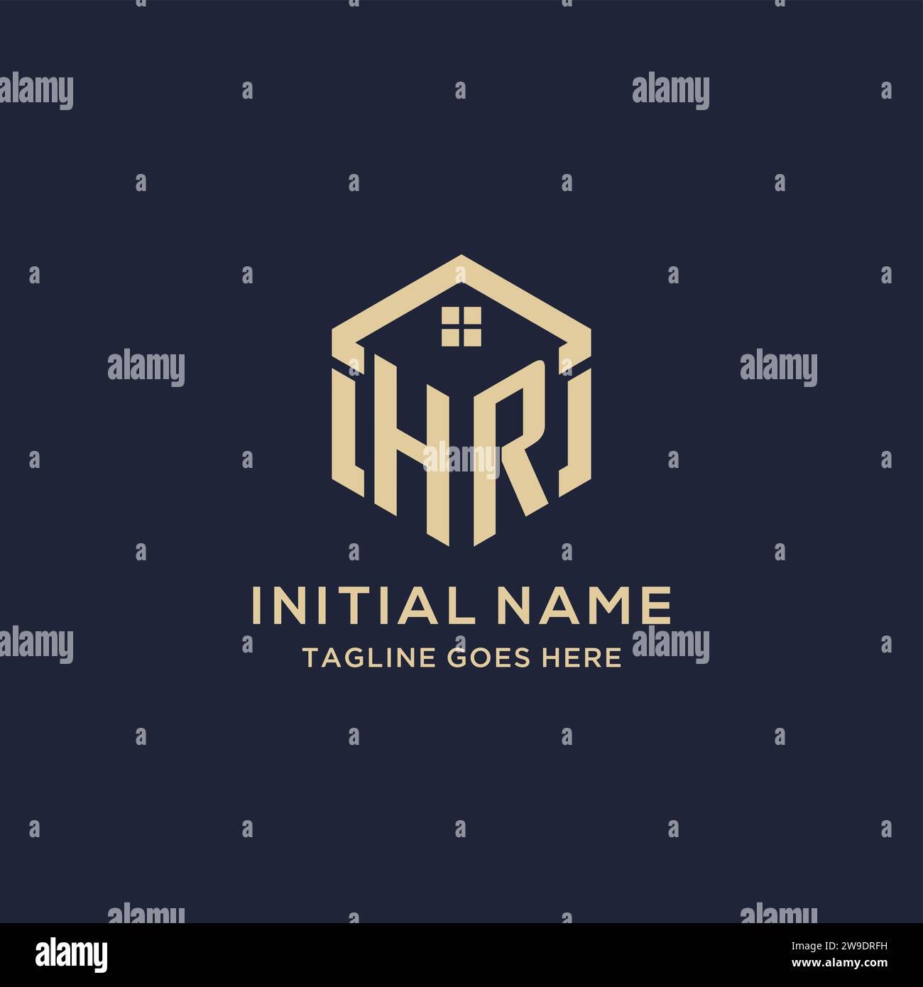 Initials HR logo with abstract home roof hexagon shape, simple and ...