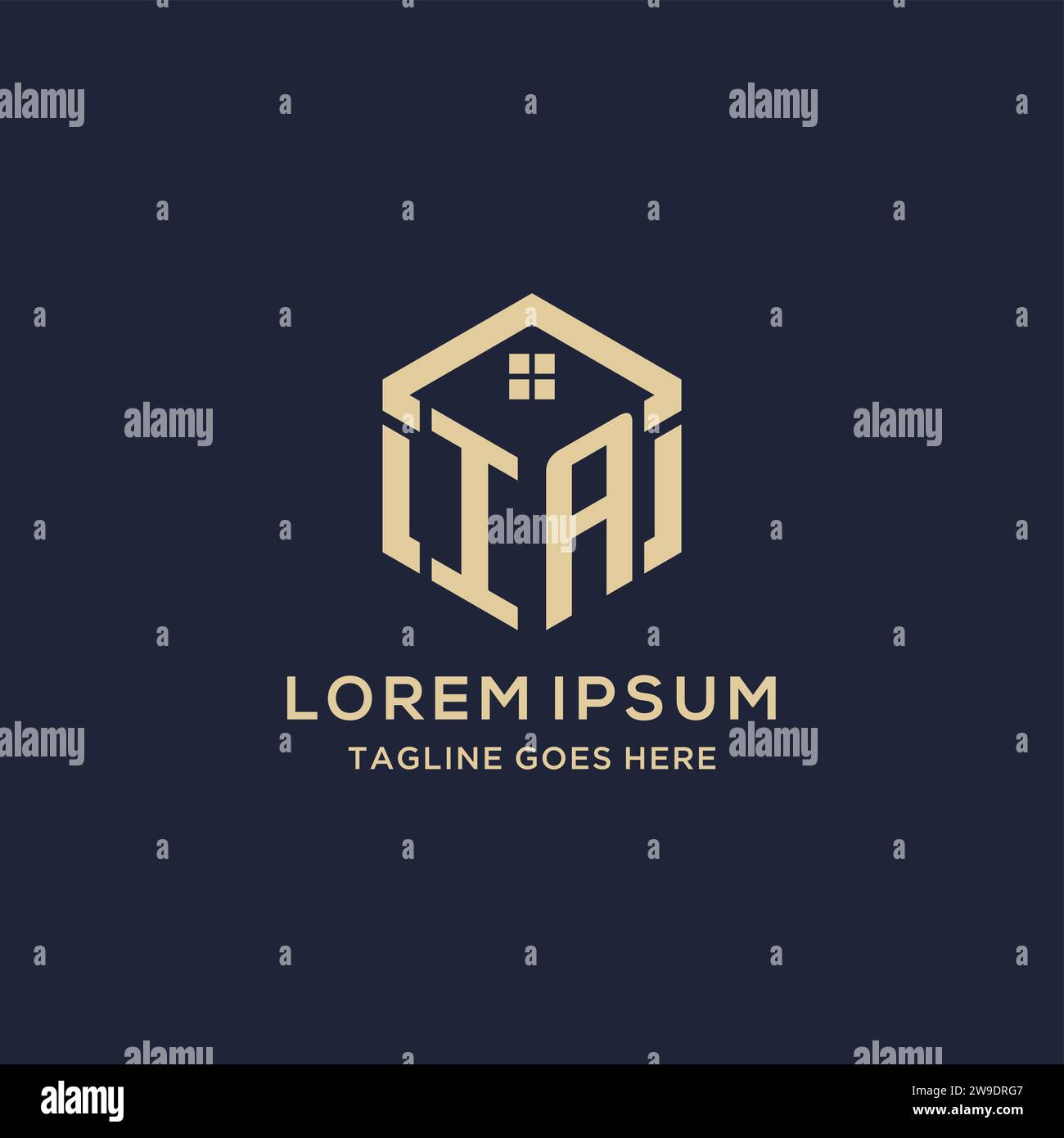 Initials IA logo with abstract home roof hexagon shape, simple and ...