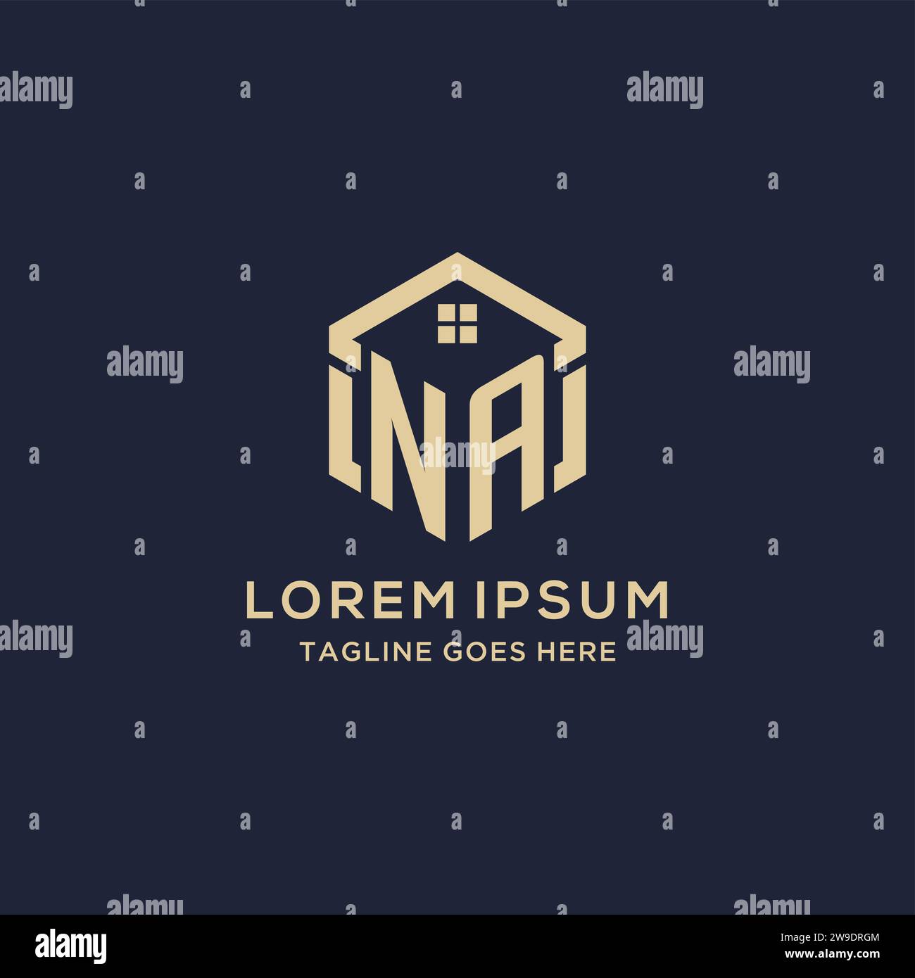 Initials NA logo with abstract home roof hexagon shape, simple and ...
