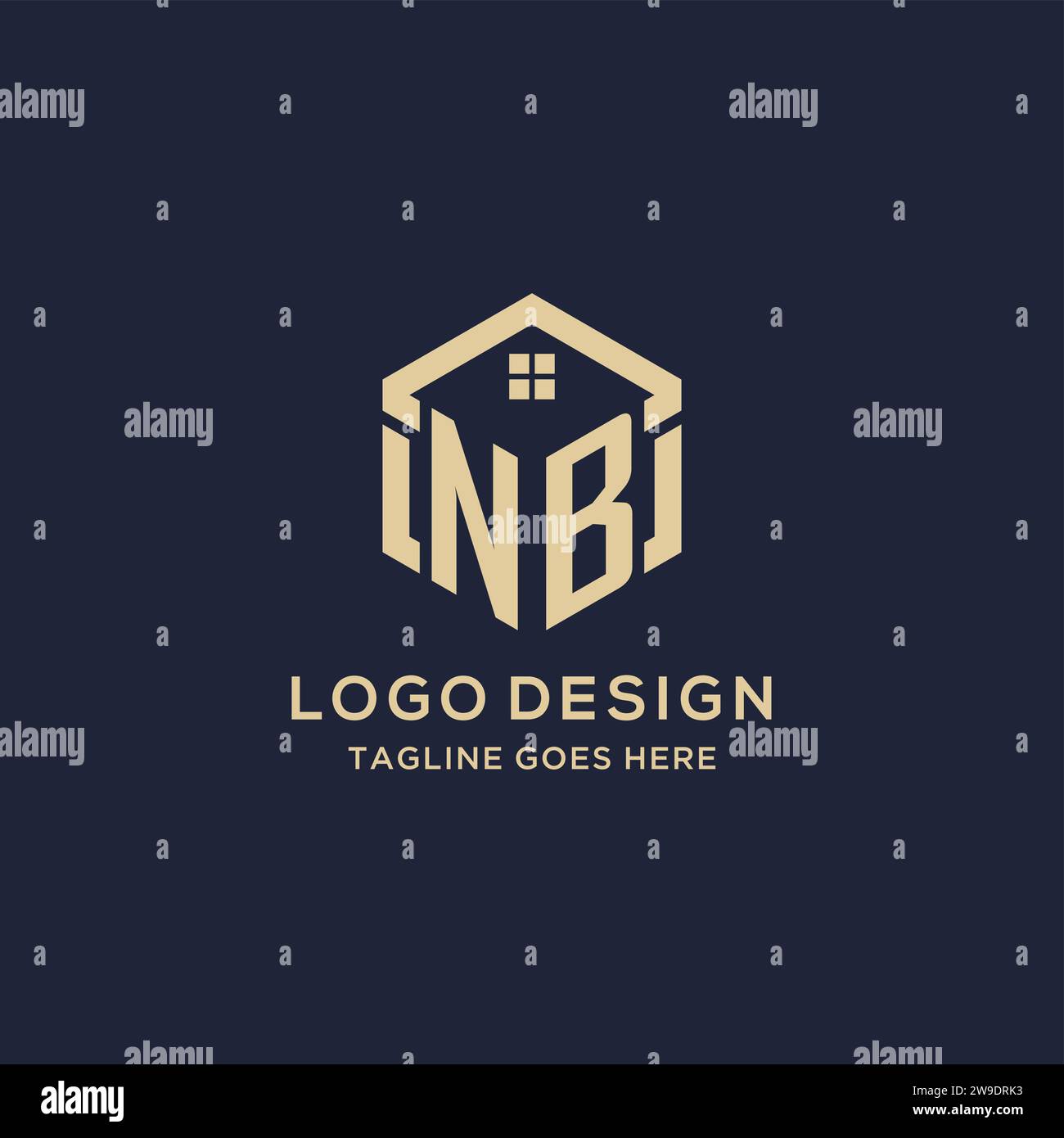 Initials NB logo with abstract home roof hexagon shape, simple and ...