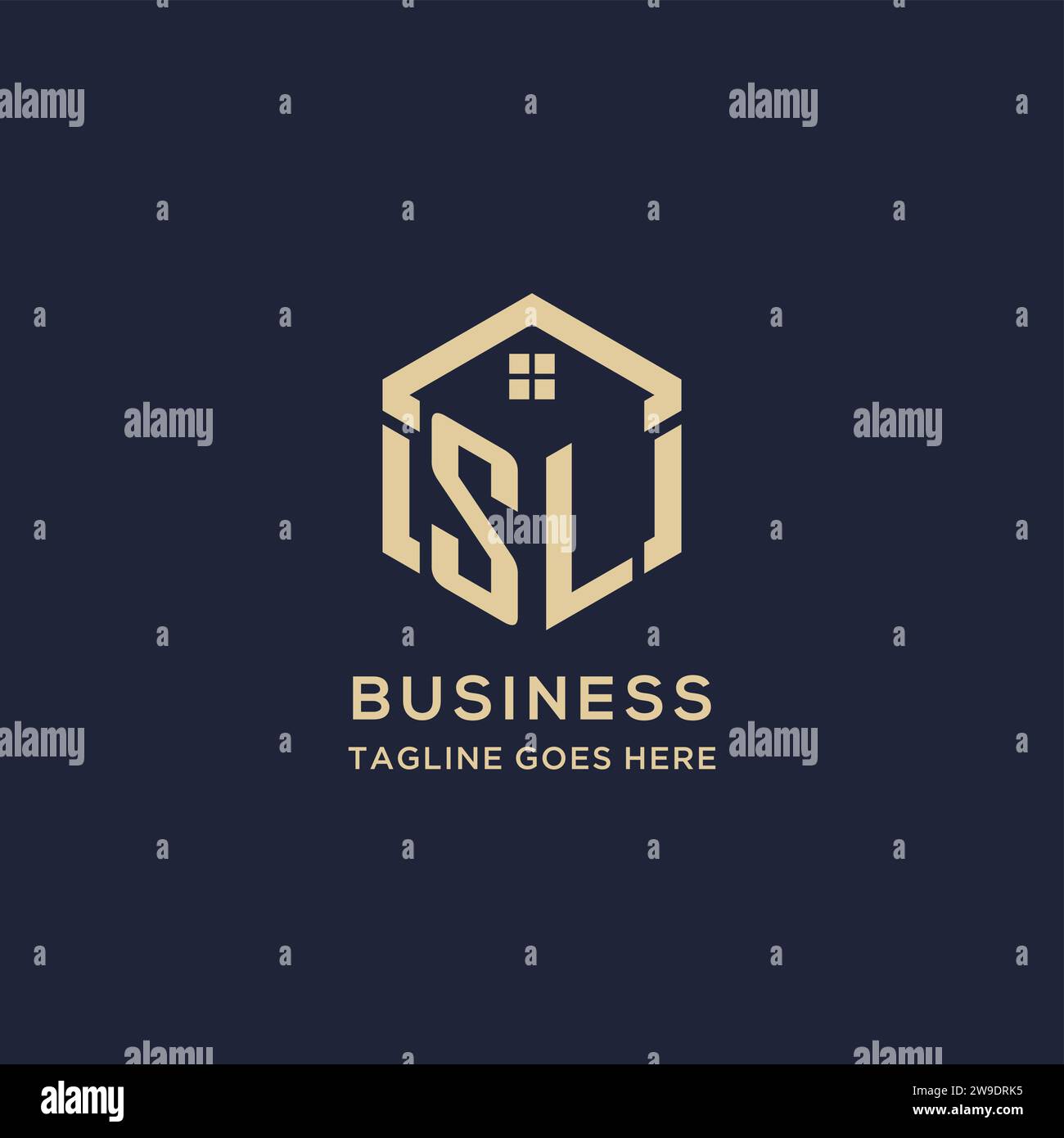 Initials SL logo with abstract home roof hexagon shape, simple and ...
