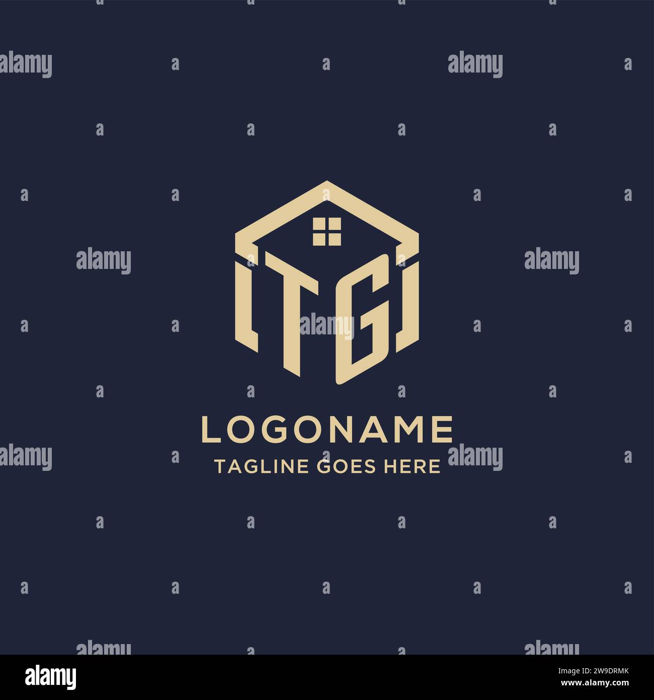 Initials TG logo with abstract home roof hexagon shape, simple and ...