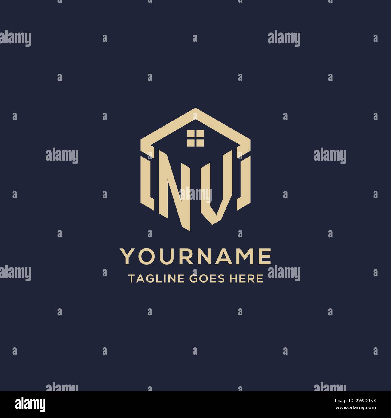 Initials NV logo with abstract home roof hexagon shape, simple and ...