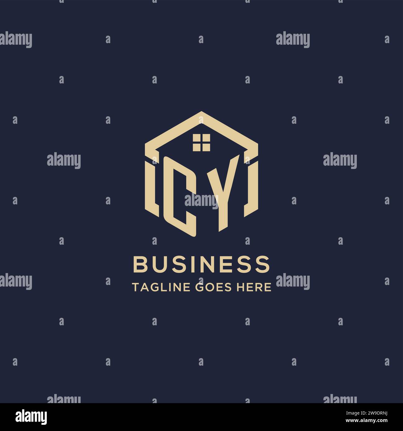 Initials CY logo with abstract home roof hexagon shape, simple and ...