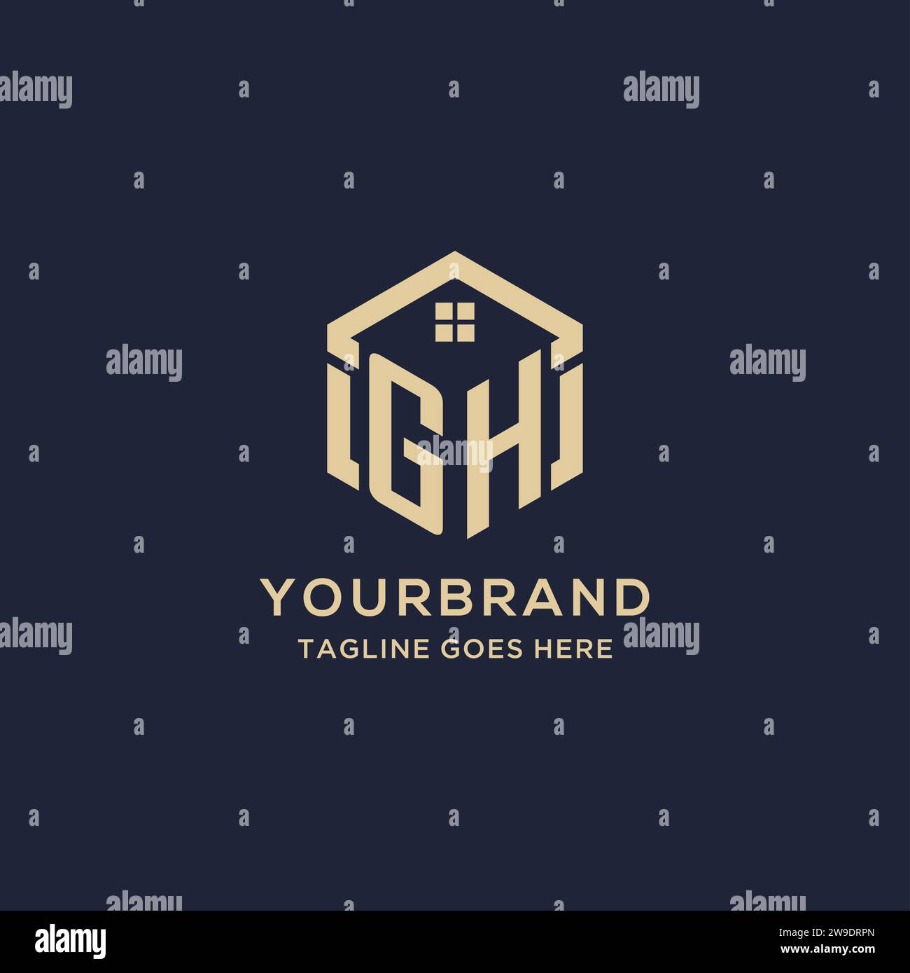 Initials GH logo with abstract home roof hexagon shape, simple and ...