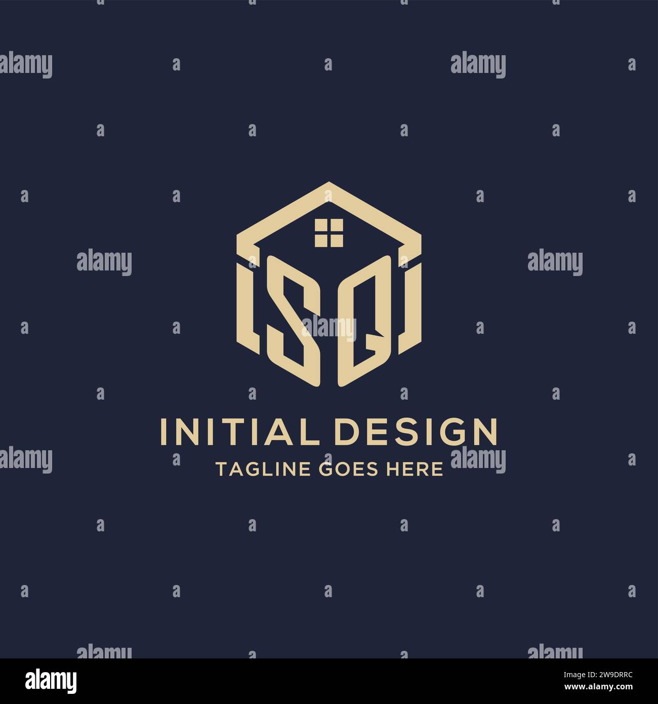 Initials SQ logo with abstract home roof hexagon shape, simple and modern real estate logo ...