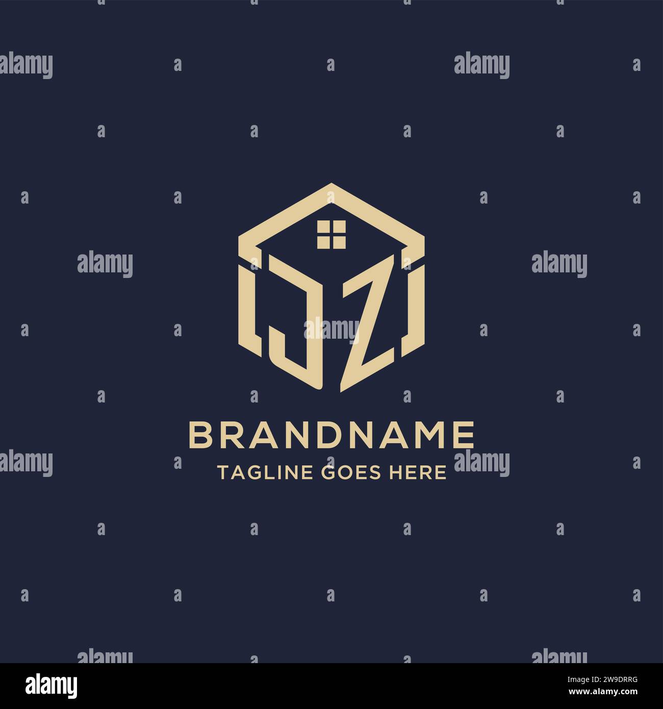 Initials JZ logo with abstract home roof hexagon shape, simple and ...